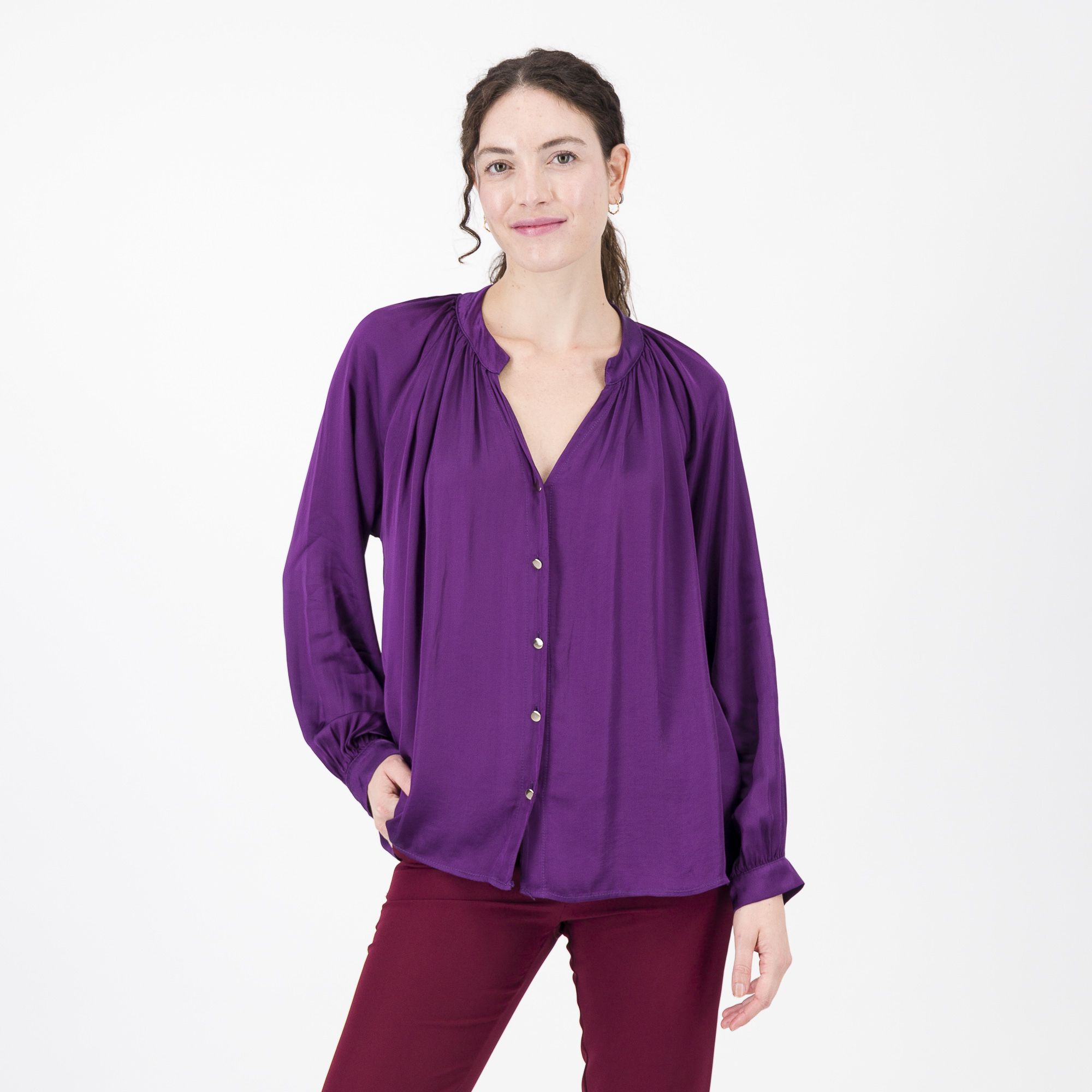 Mood Atelier Camicia in raso viscosa e seta con carré arricciato - QVC.it