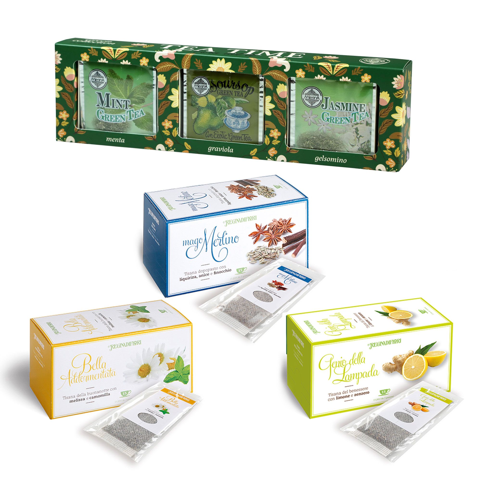 REGINAdiFIORI Set tisane delle Fiabe (45 filtri) e tè Mlesna (24 filtri ...