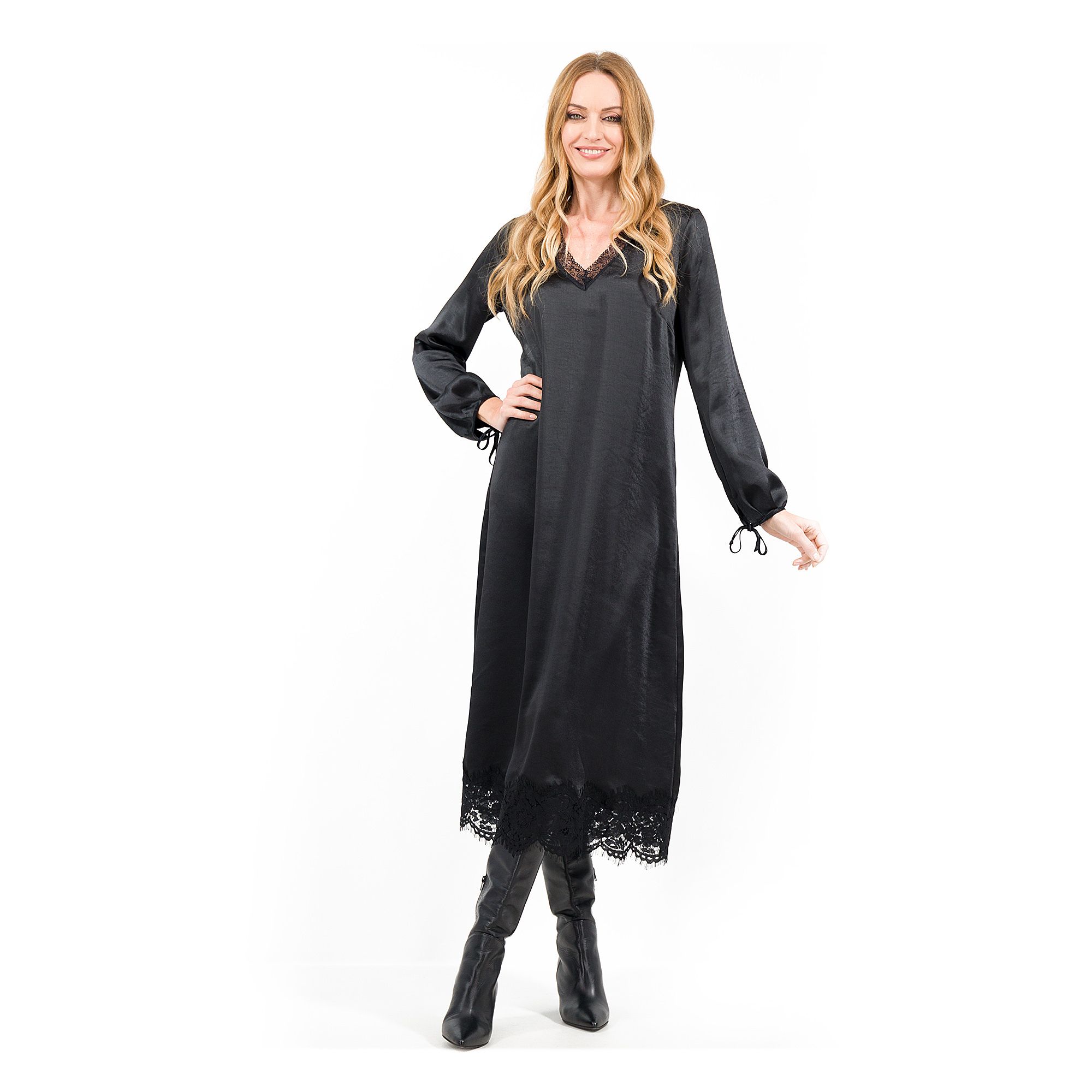 Caterina Lancini Abito lungo in raso con pizzo - QVC Italia