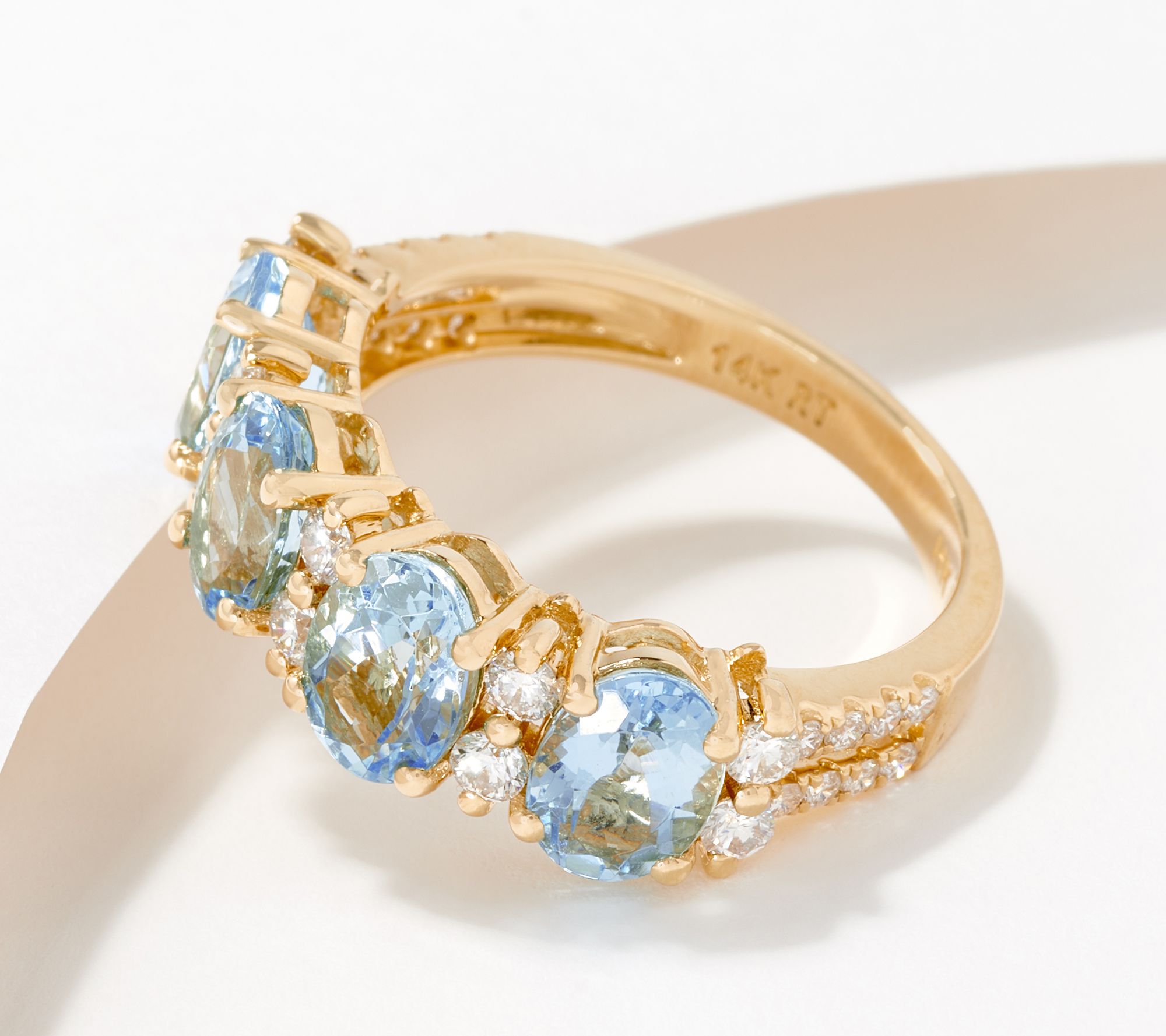 Oval Aquamarine and Diamond 14K Gold Band Ring, 2.50cttw - QVC.com