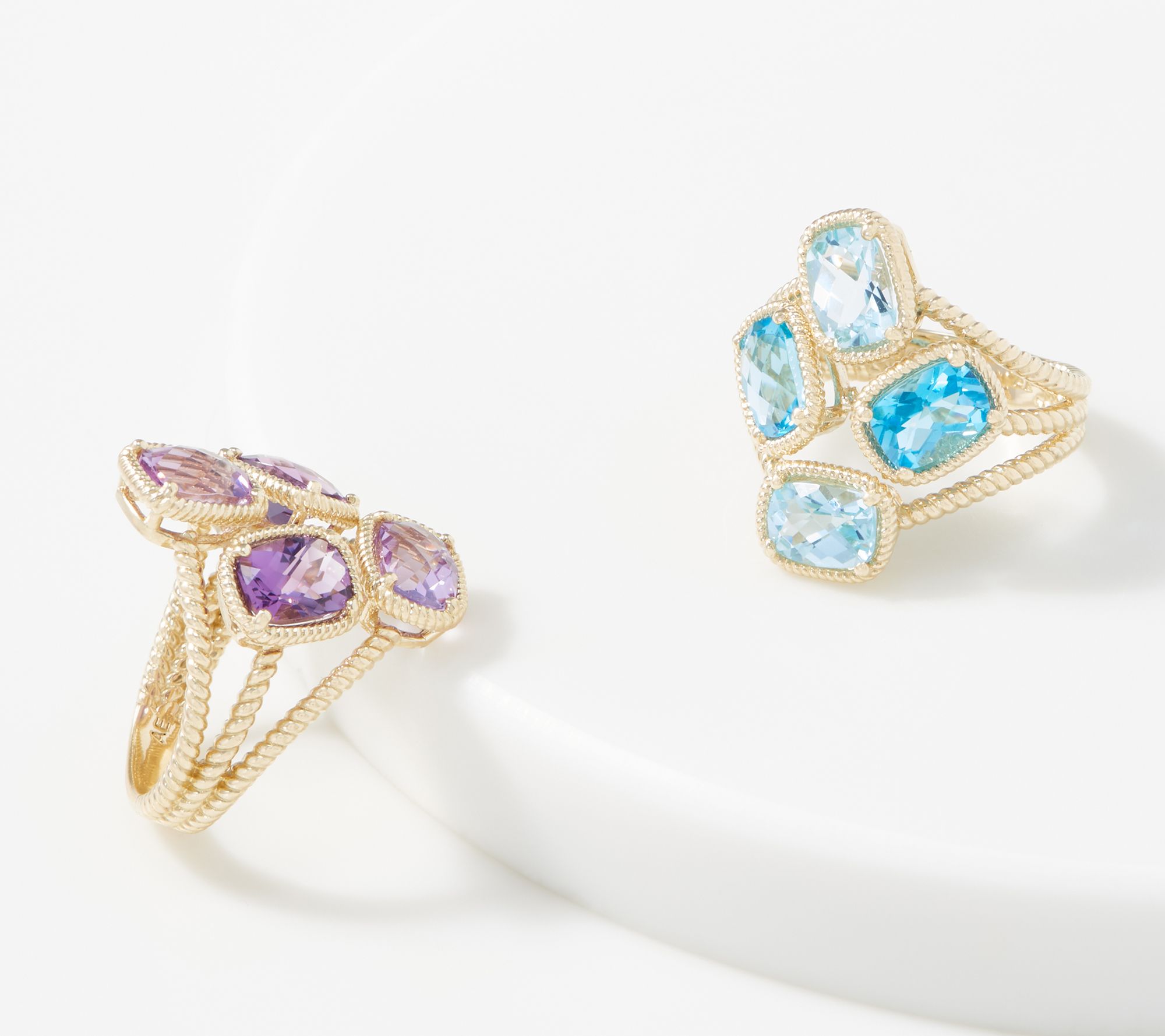 "As Is" Adorna 14K Gold Cluster Design Elongated Gemstone Ring - QVC.com