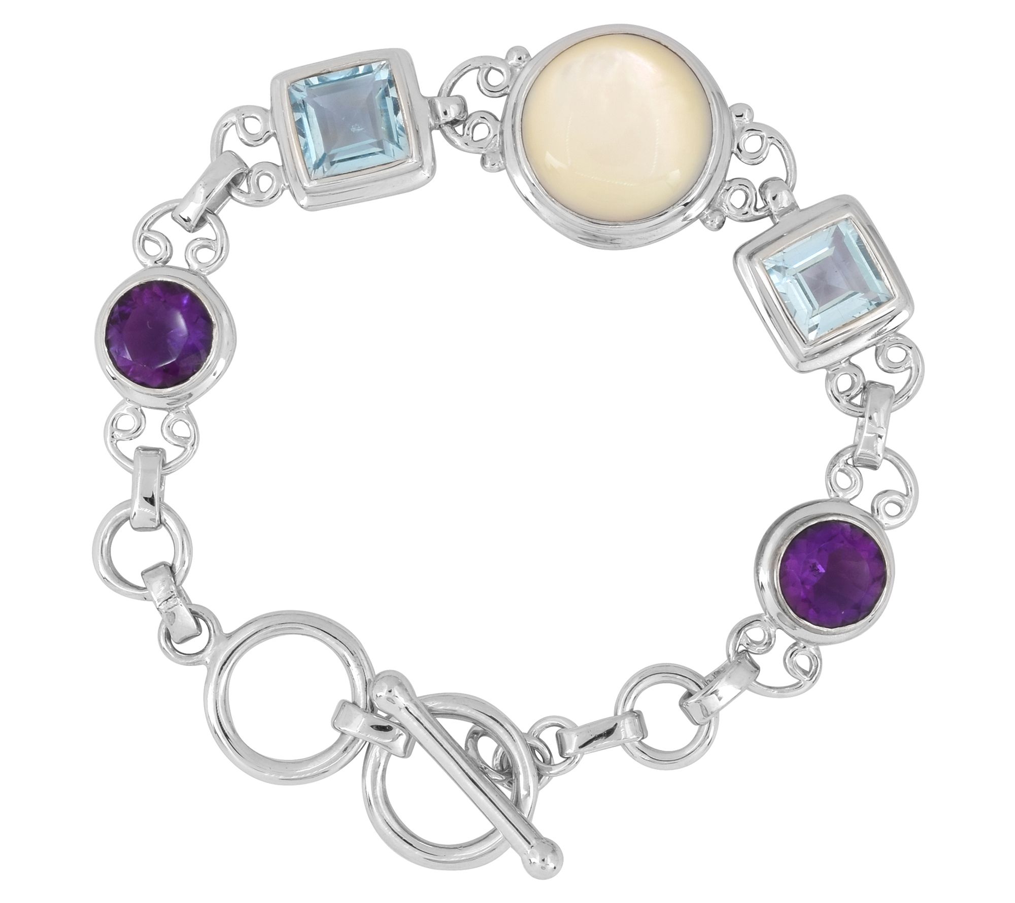 Sterling Silver Multi-Gemstone T-Bar Bracelet - QVC.com