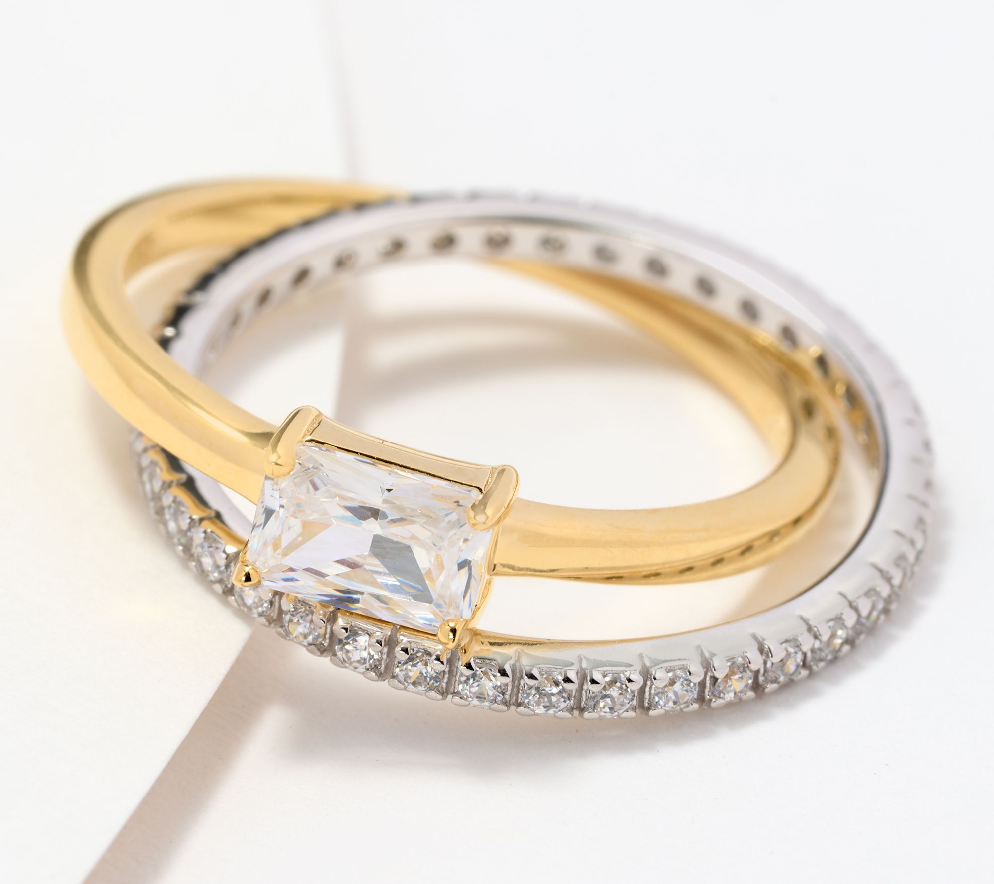 Diamonique x Kathy Levine Duet Ring, Sterling Silver - QVC.com