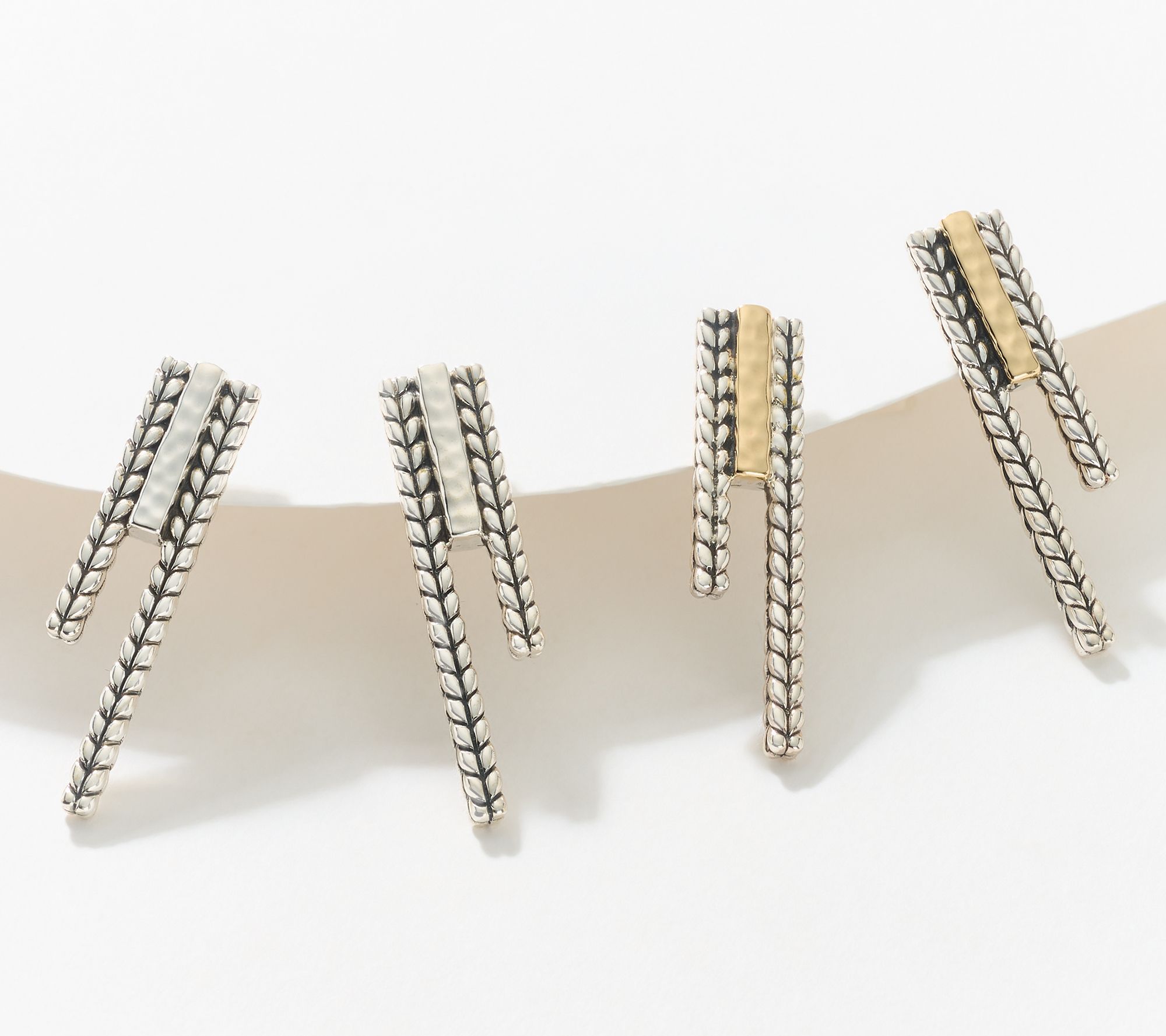 JAI Sterling Silver & 14K Gold Textured Linear Earrings - QVC.com