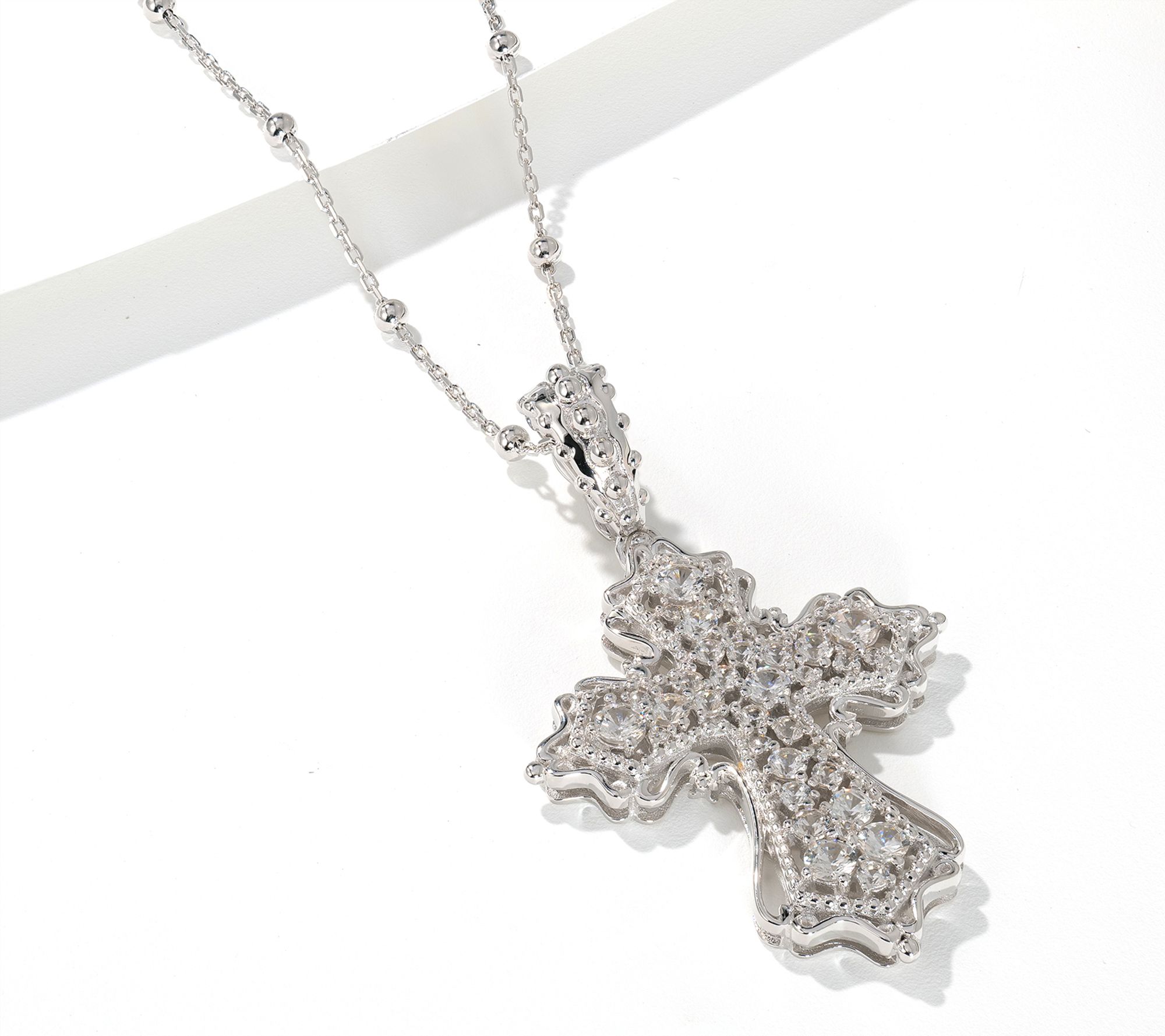 Dallas Prince White Zircon Filagree Cross Necklace, Sterling Silver ...