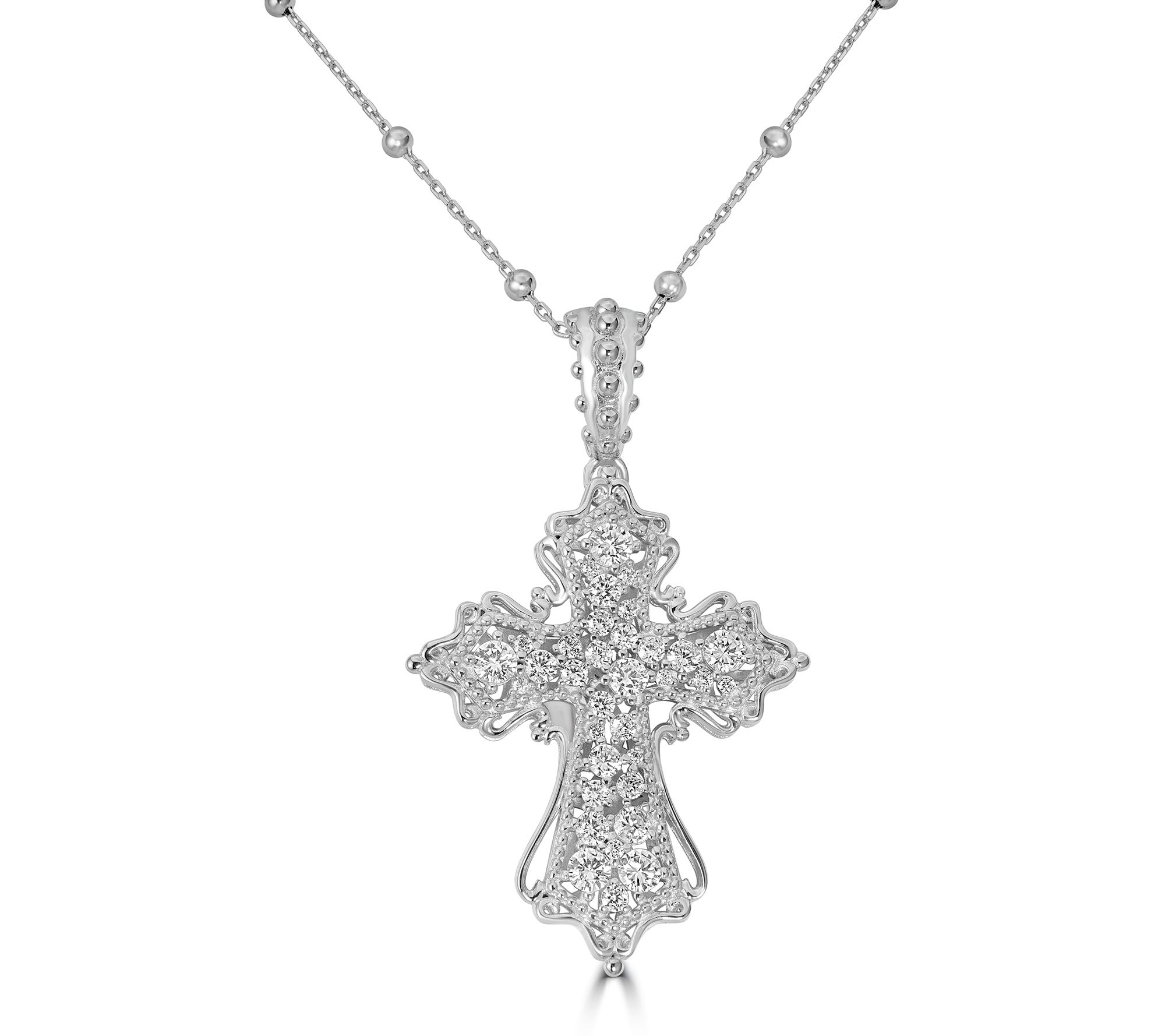 Dallas Prince White Zircon Filagree Cross Necklace, Sterling Silver ...