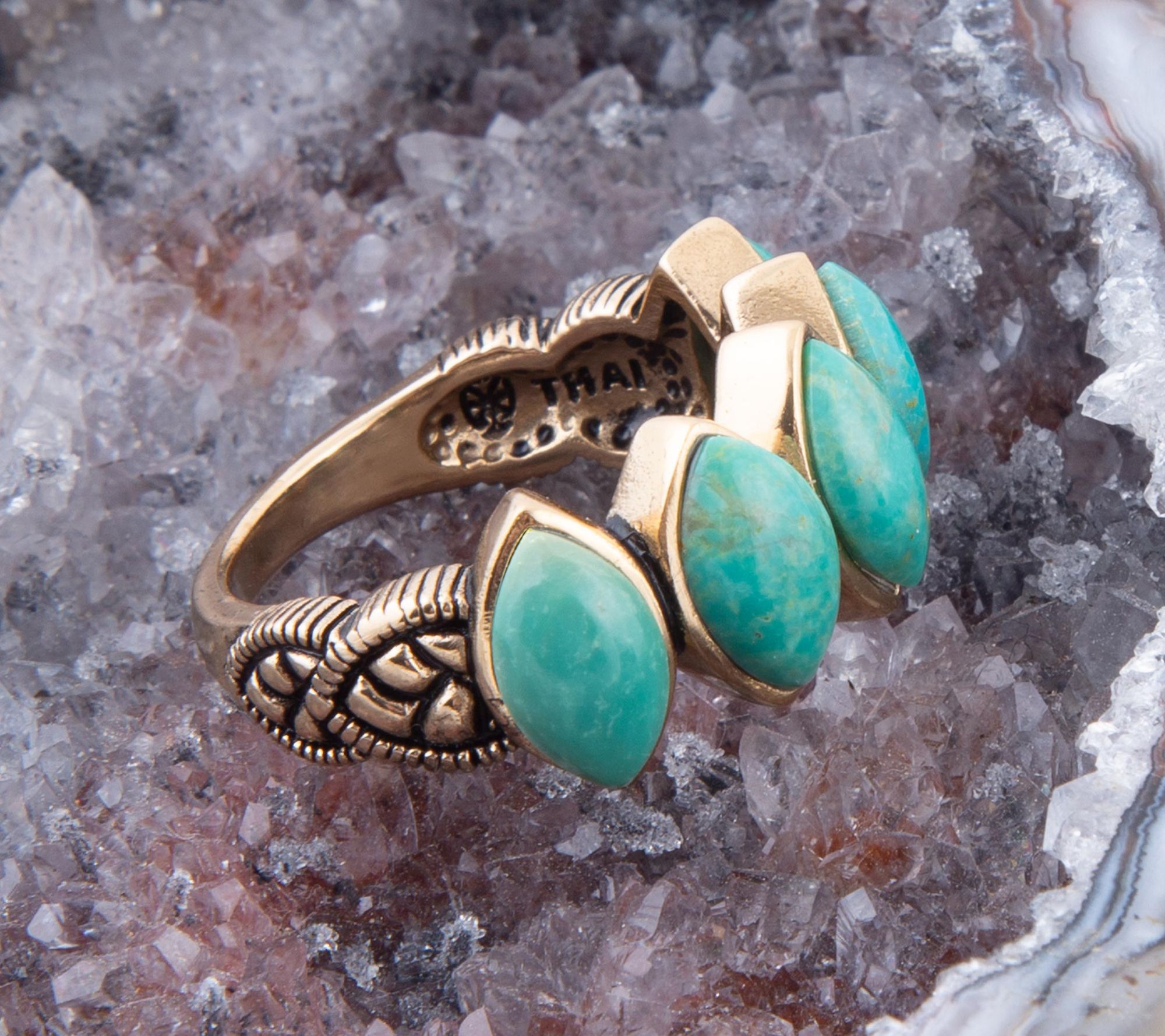 Barse Artisan Crafted Bronze Composite Green Turquoise Ring - QVC.com