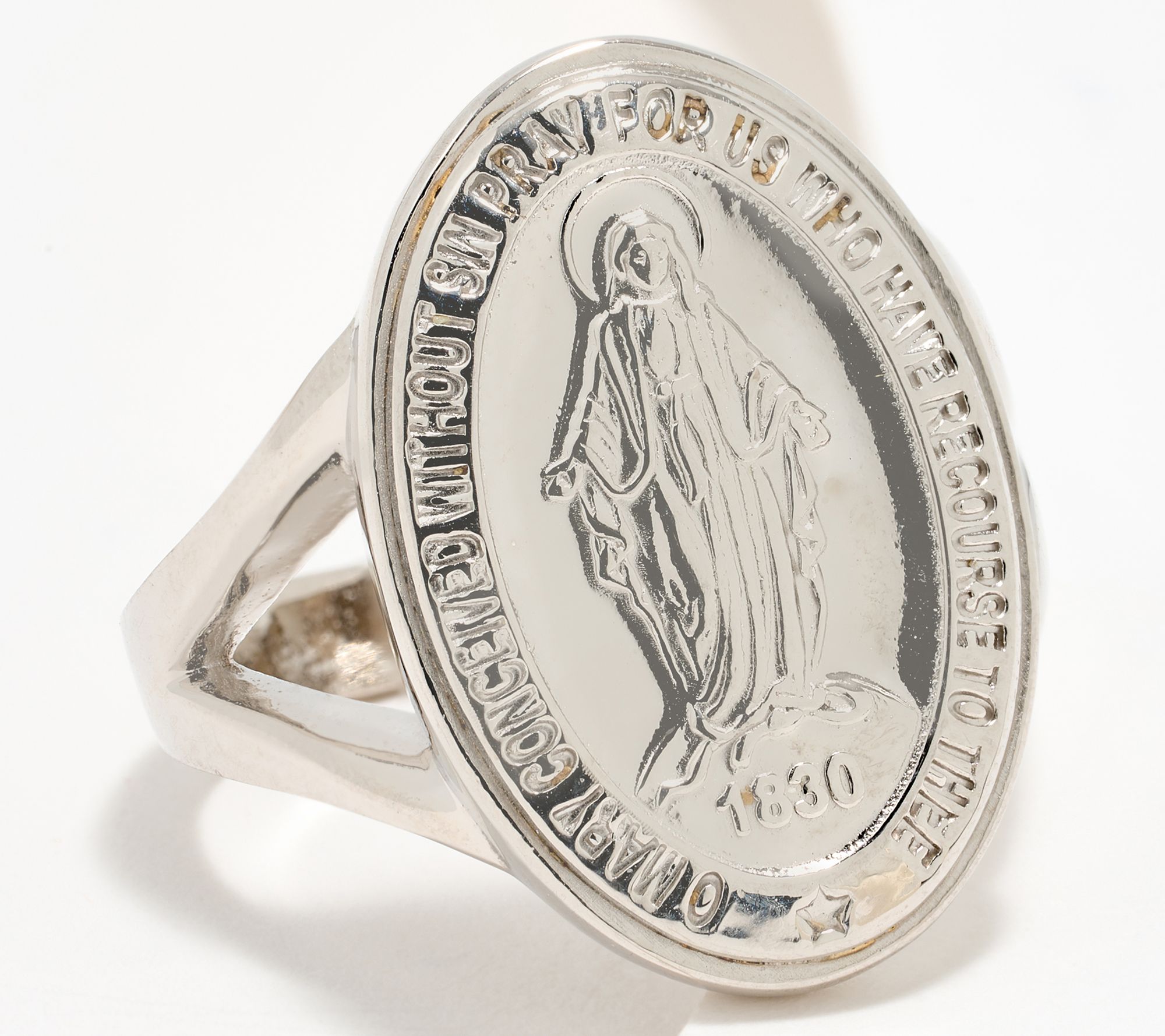 David Markstein Sterling Silver Miraculous Medal Ring - QVC.com