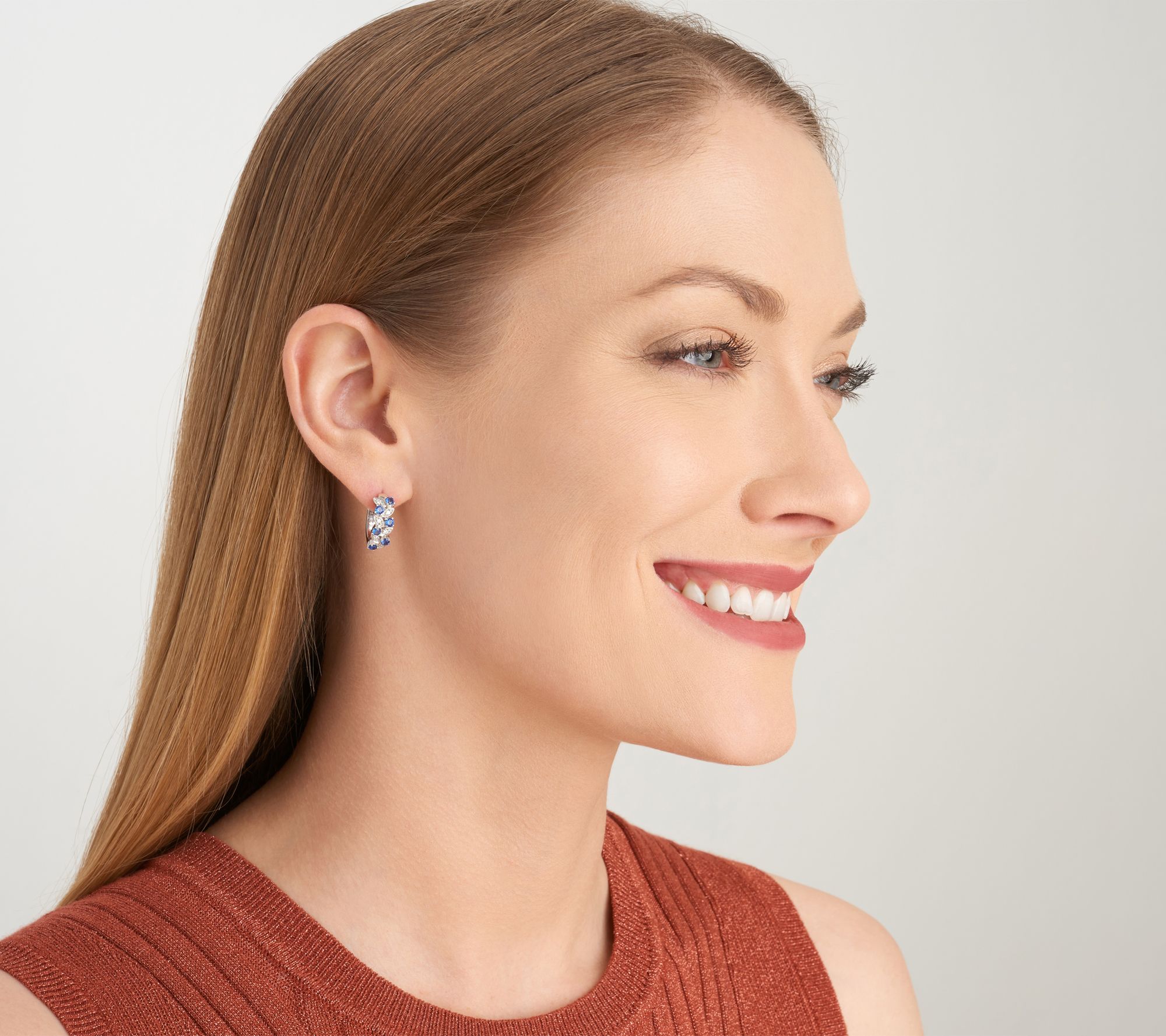 LuxLab Grown Gemstone & Diamond Accent Hoop Earrings, Sterling - QVC.com