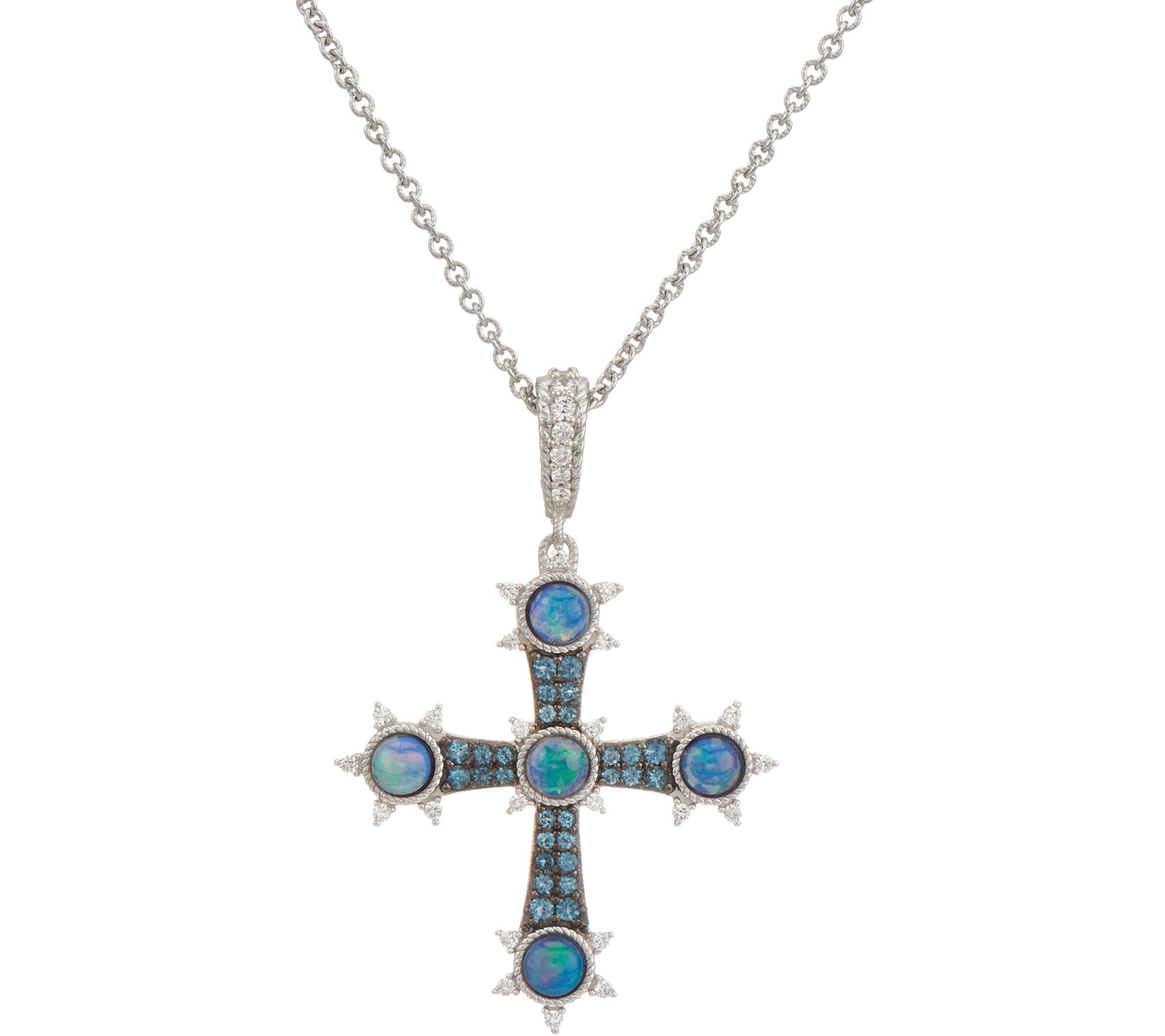 Judith Ripka Sterling Silver Opal Doublet Cross Enhancer with Chain ...