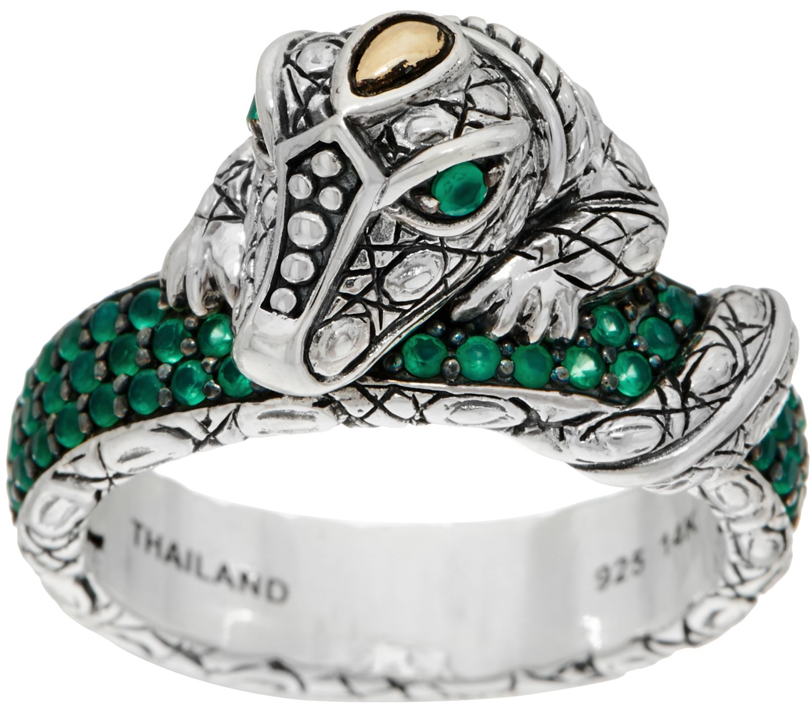 JAI Sterling Silver & 14K Croco Pave Gemstone Band Ring - QVC.com
