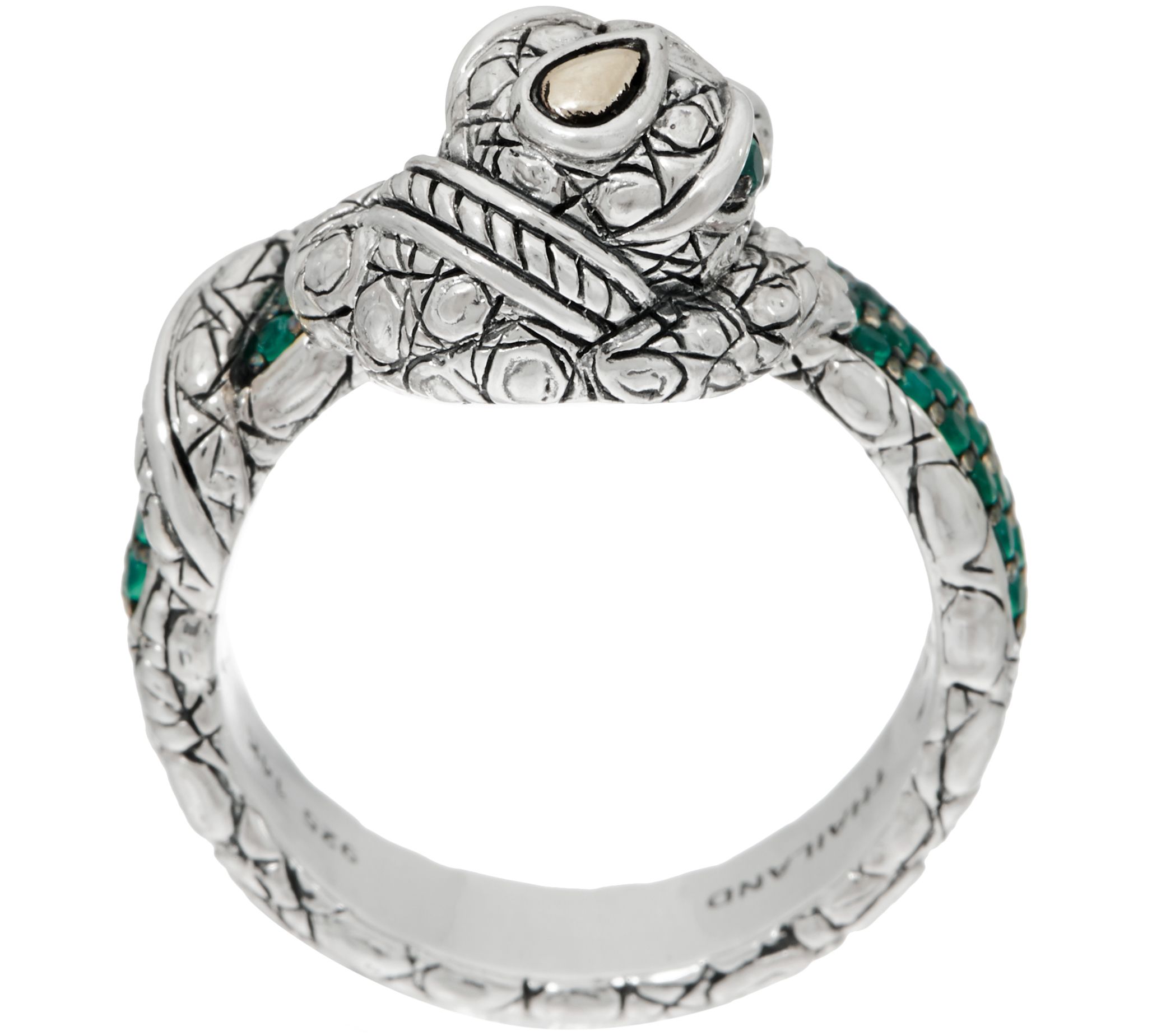 JAI Sterling Silver & 14K Croco Pave Gemstone Band Ring - QVC.com