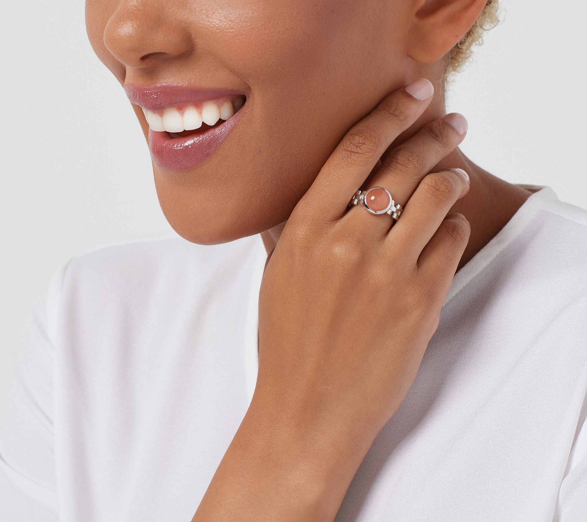 "As Is" Moonstone Sterling Sliver Bezel Set Chain Link Ring - QVC.com