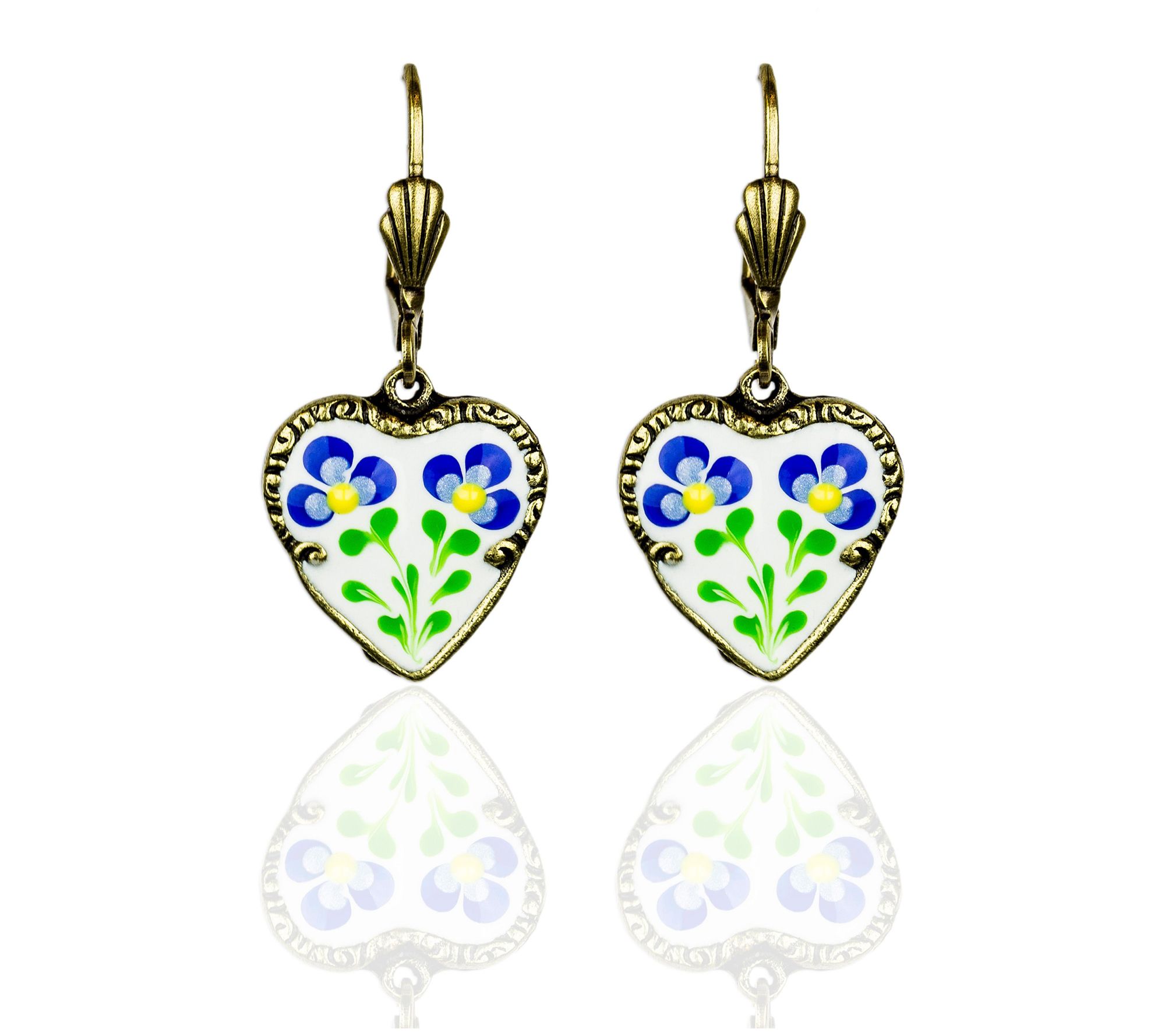Anne Koplik Enamel Blue Garden Floral Crystal Heart Earrings - QVC.com