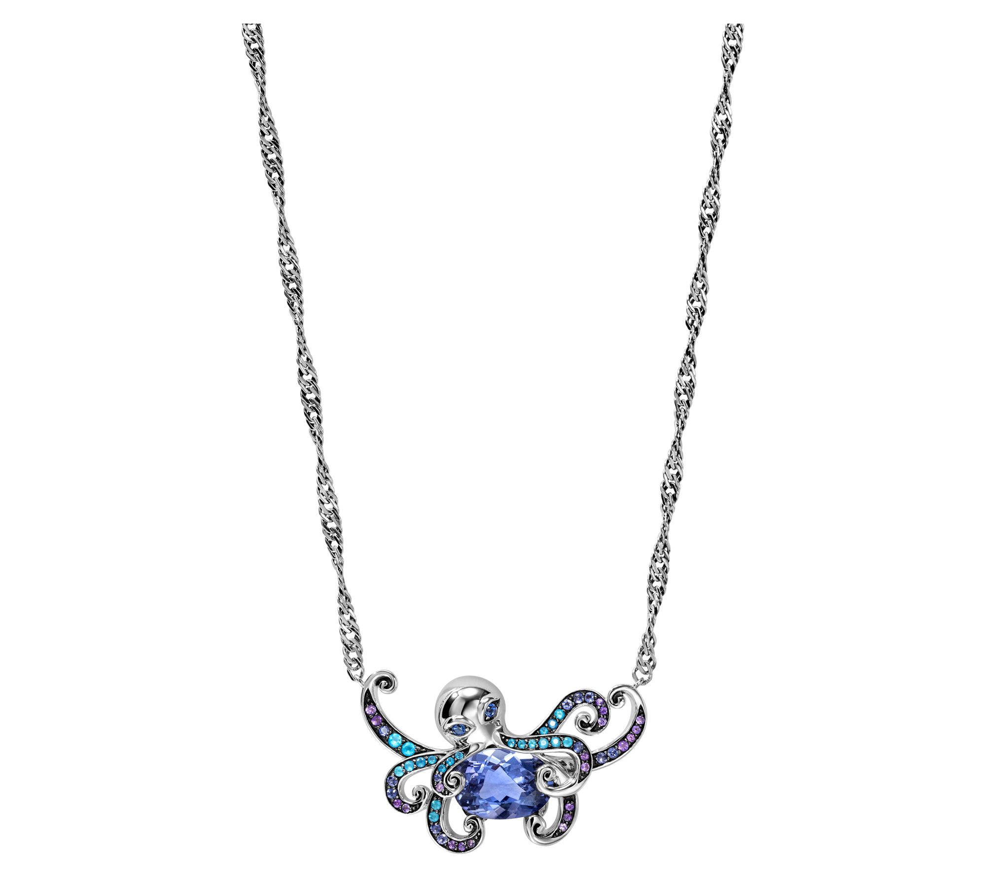 Third Person Sterling Silver Gemstone Sea & Soul Octopus Necklace - QVC.com