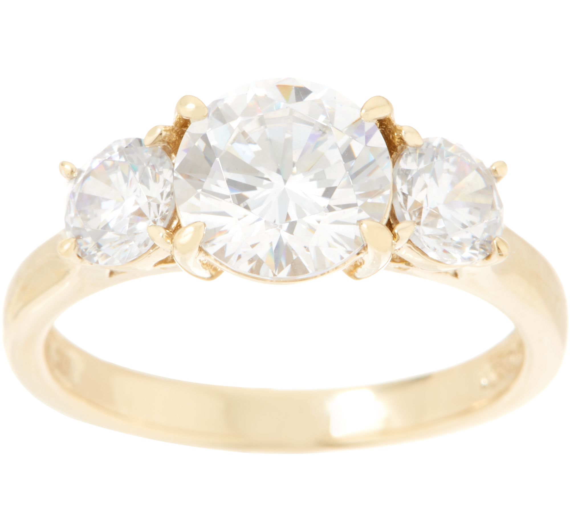 (QVC) Q2 – Diamonique 3.00 cttw Three Stone Ring, Gold Clad ...
