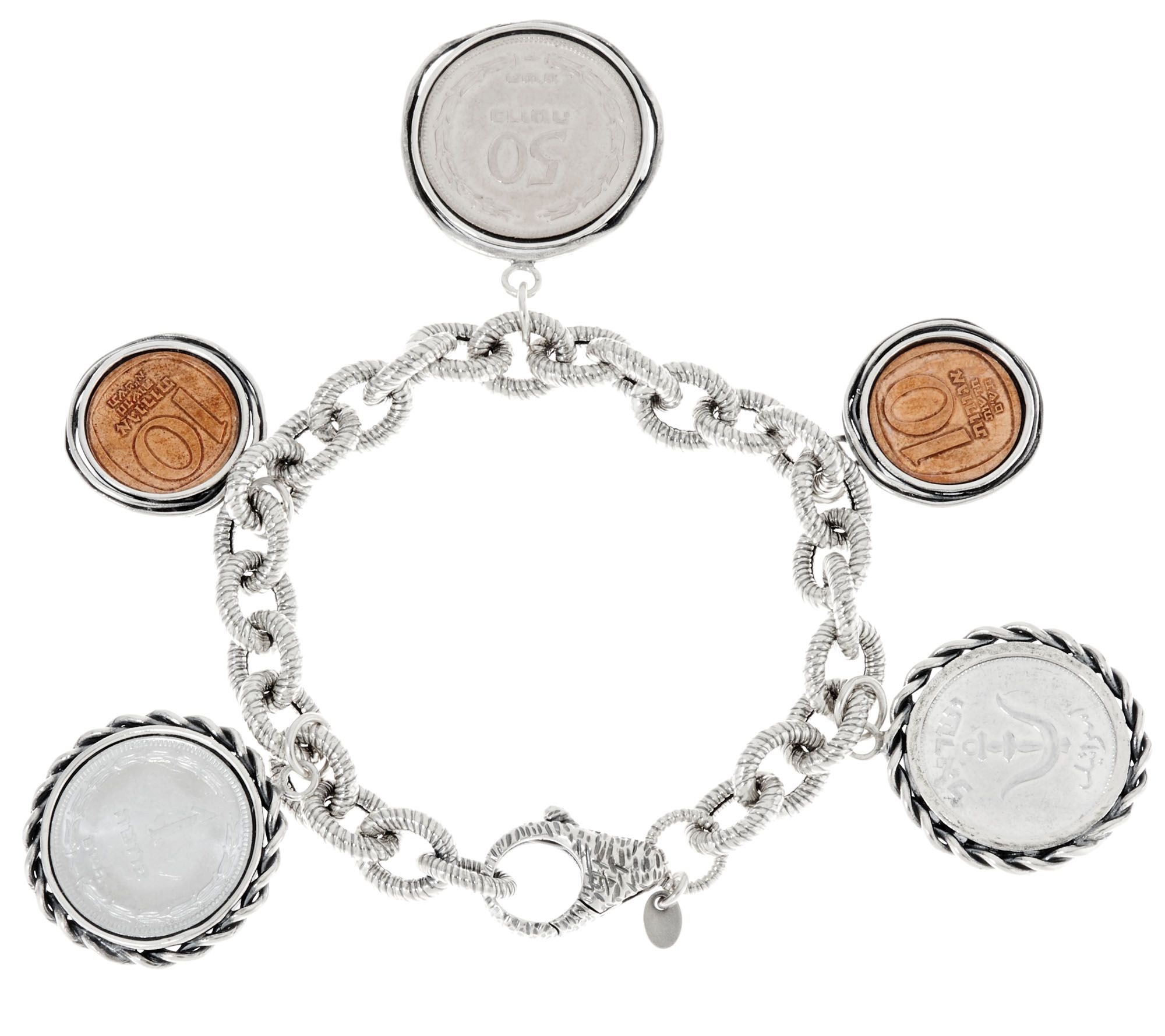 "As Is" Or Paz Sterling Silver Israeli Coin Charm Bracelet - QVC.com
