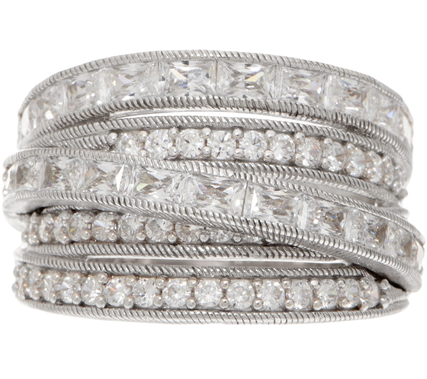 "As Is" Judith Ripka Sterling Multi Row 2.40 cttw Diamonique Ring - QVC.com