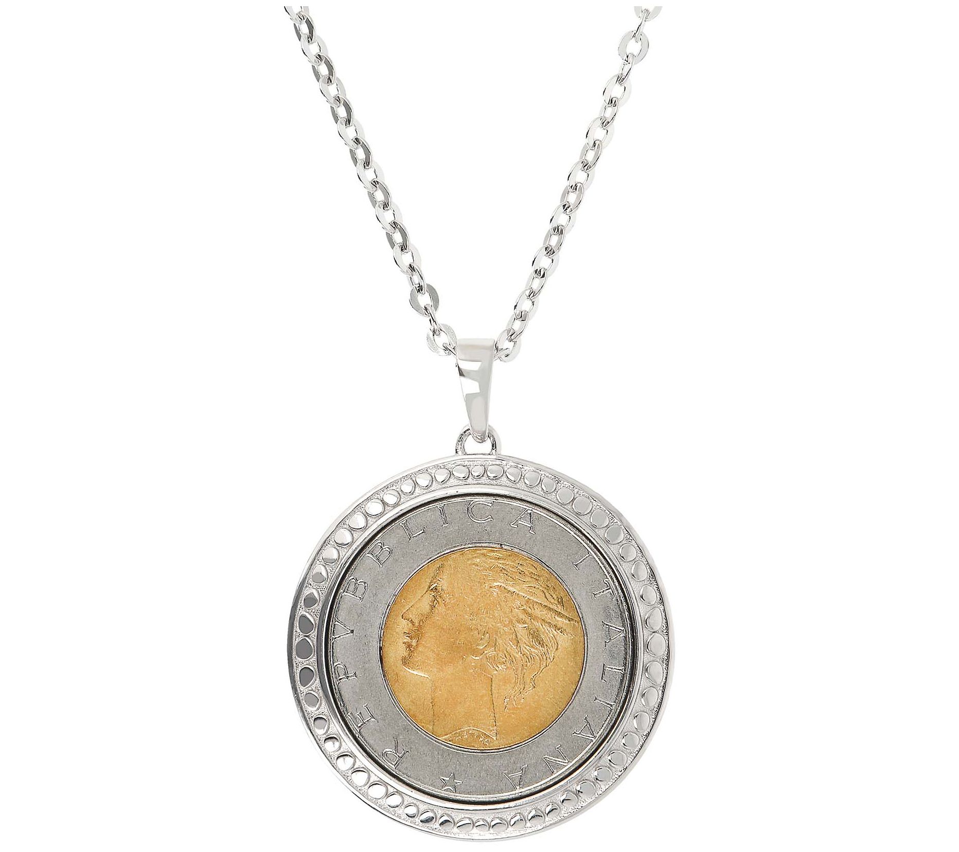 Italian Silver Two-Tone 500 Lire Coin Pendant w / Chain - QVC.com