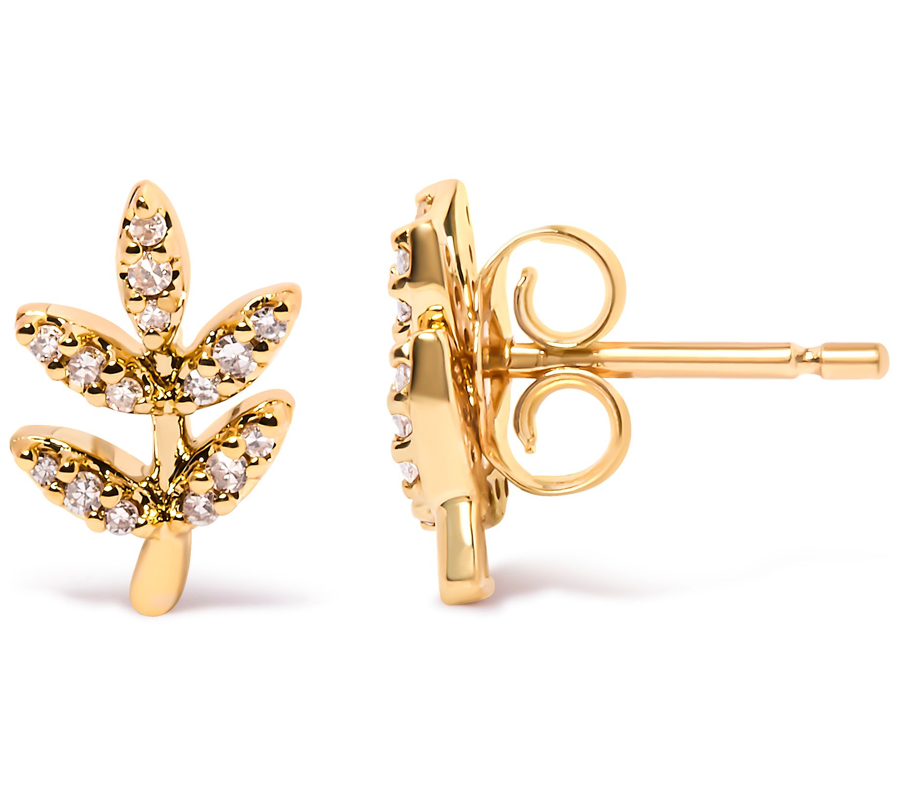Haus of Brillia nce Diamond Lea f & Branch Earr ings, 10K Gold - QVC.com