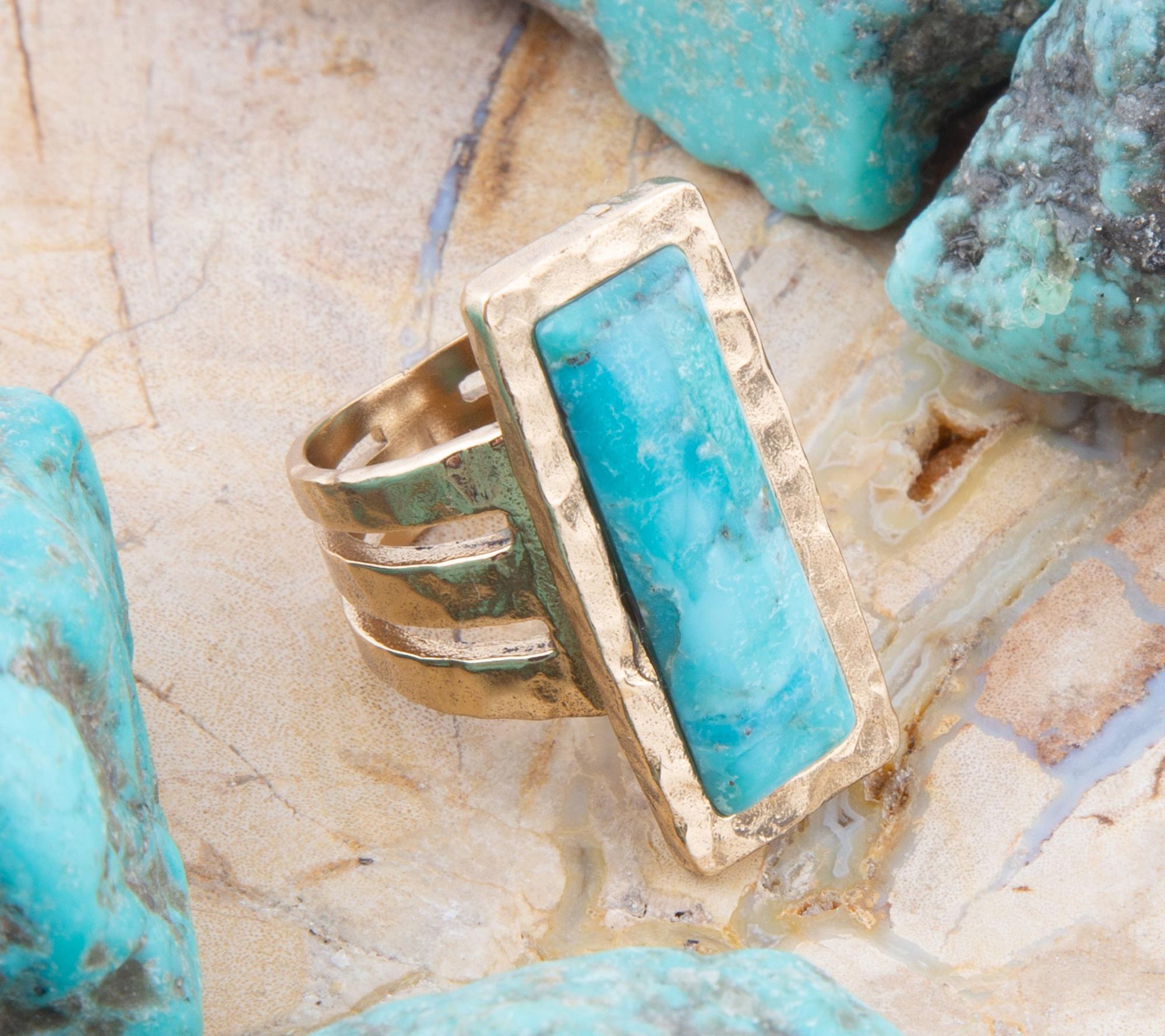 Barse Artisan Crafted Bronze Composite Blue Turquoise Ring - QVC.com