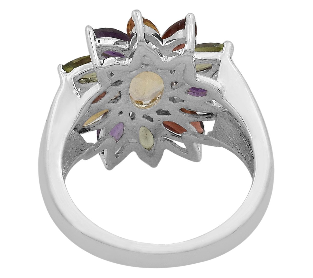 Affinity Gems Multi-Gemstones Cocktail Floral Ring, Sterling - QVC.com