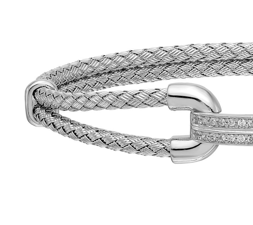 Italian Silver Crystal Embellished Woven Bracelet - QVC.com