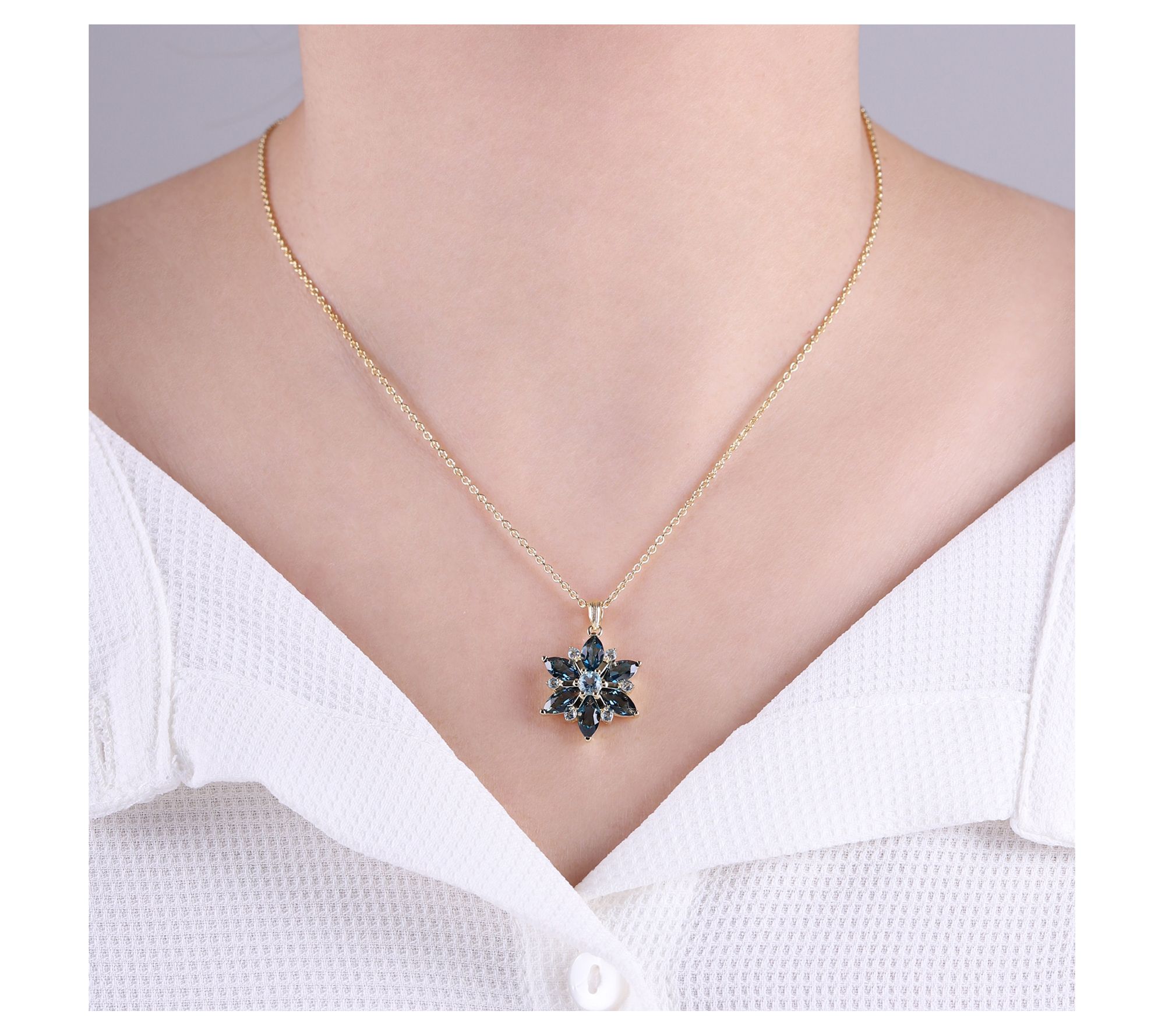 Ariva 18K Gold Clad Blue Topaz Flower Pendant w/ Chain - QVC.com