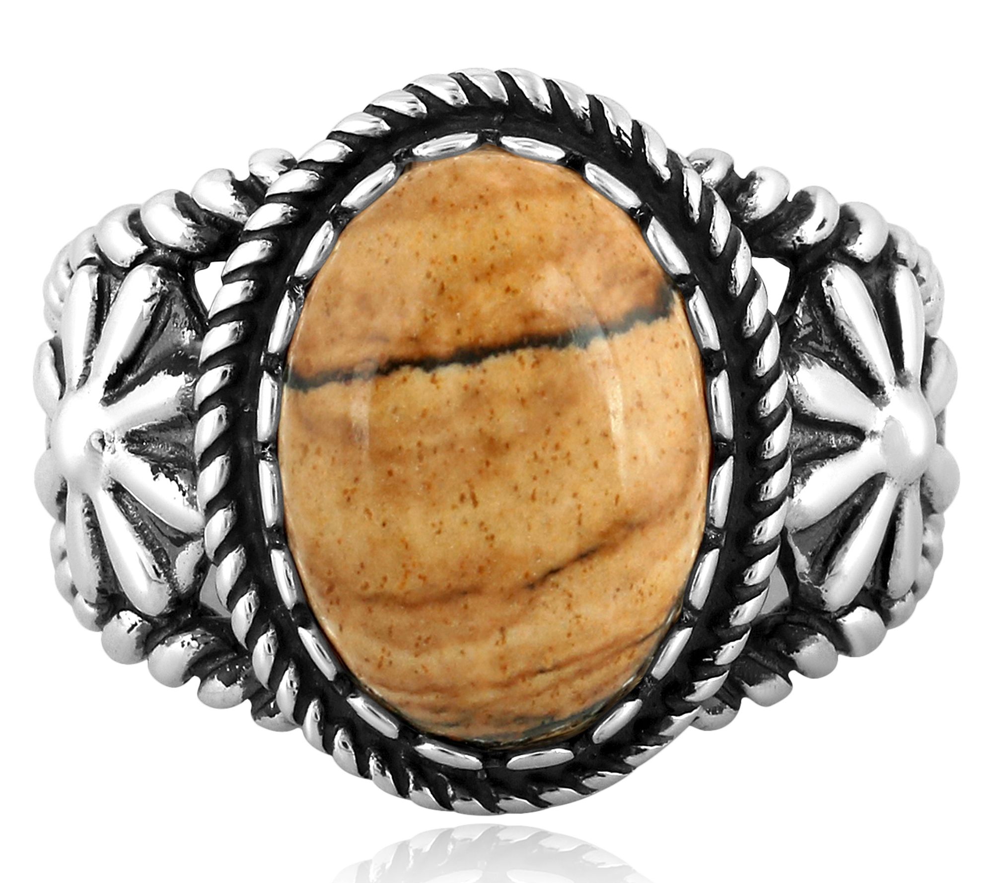 American West Sterling Silver Gemstone Concha Ring - QVC.com