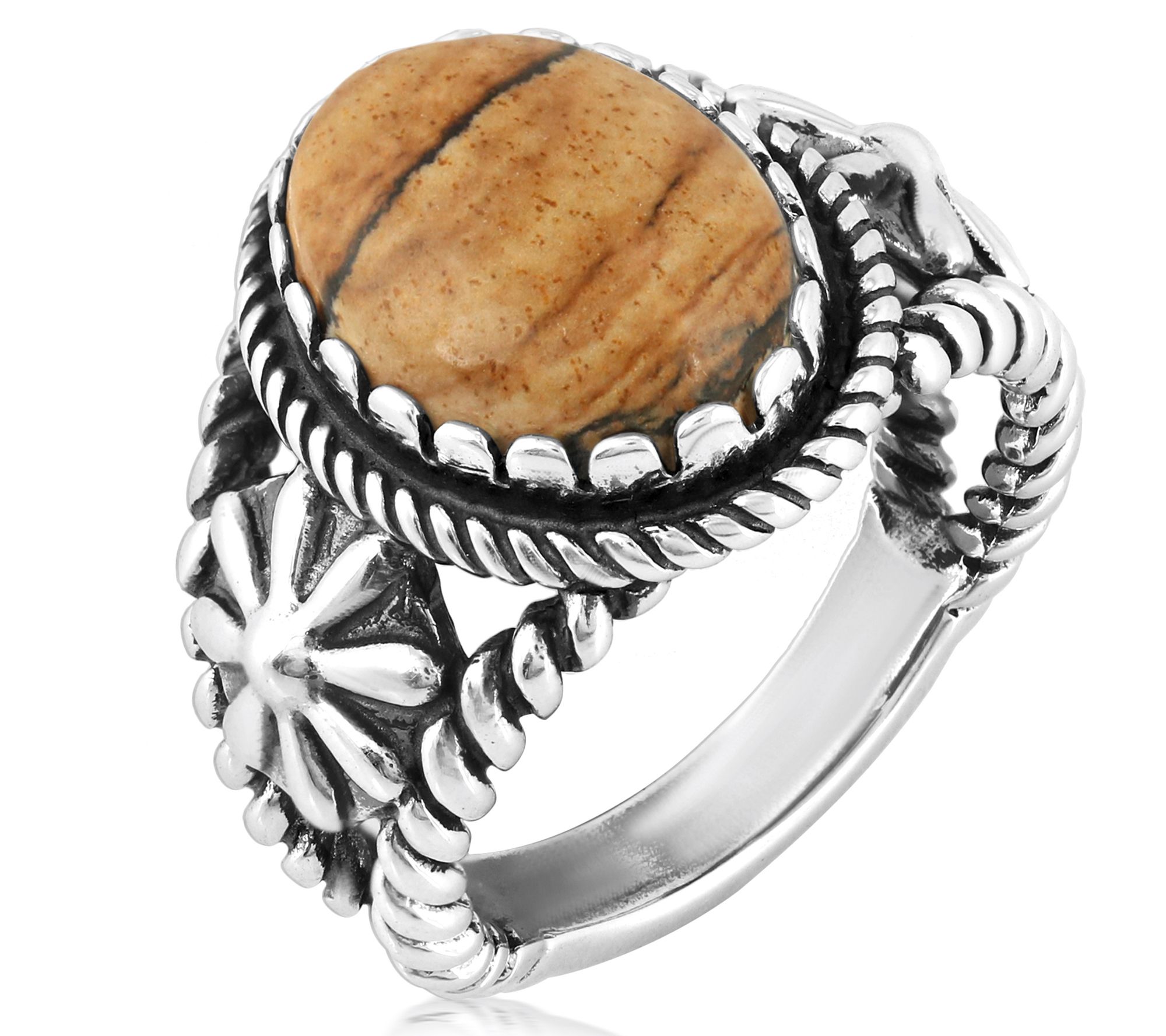 American West Sterling Silver Gemstone Concha Ring - QVC.com