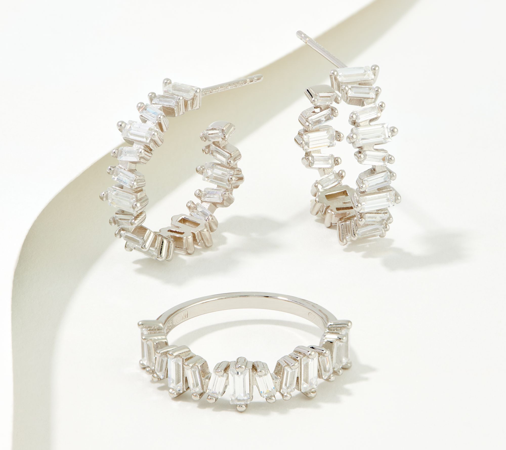 Diamonique x Amy Stran Baguette Hoops or Band Ring Sterling Silver ...