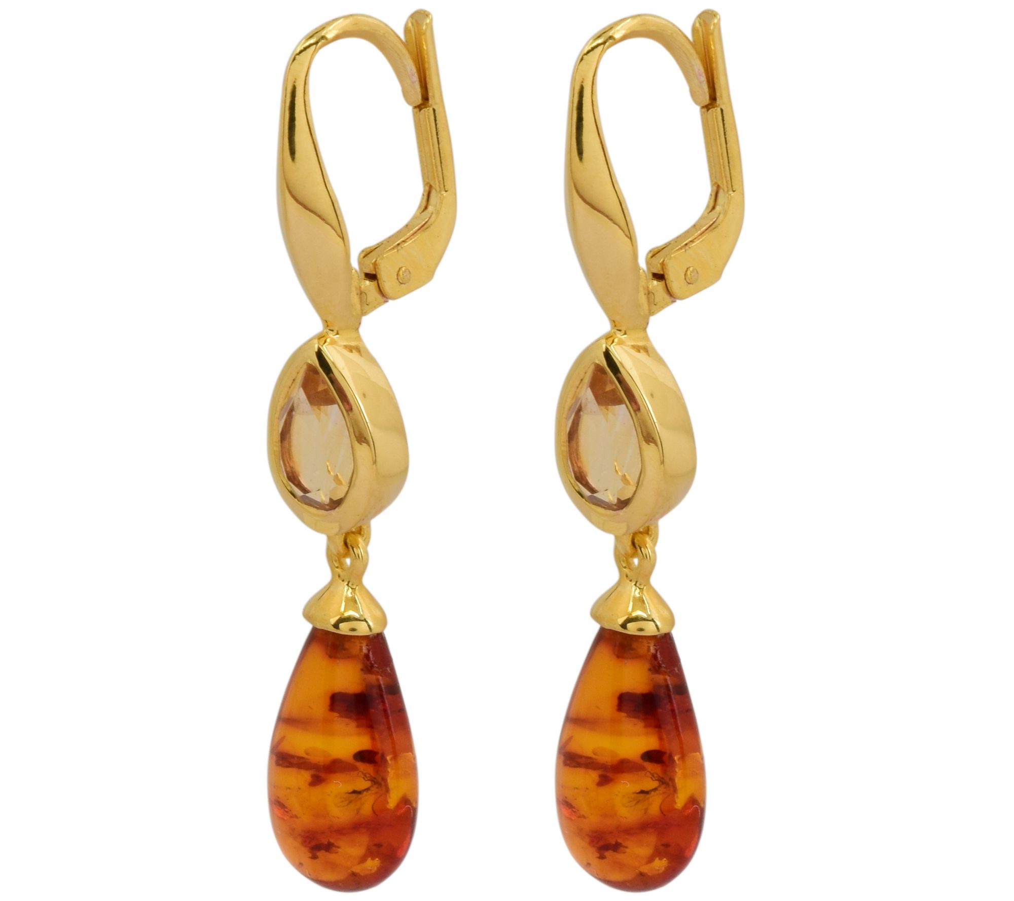 Affinity Gems Amber & Citrine Dangle Earrings,14K Gold Plated - QVC.com