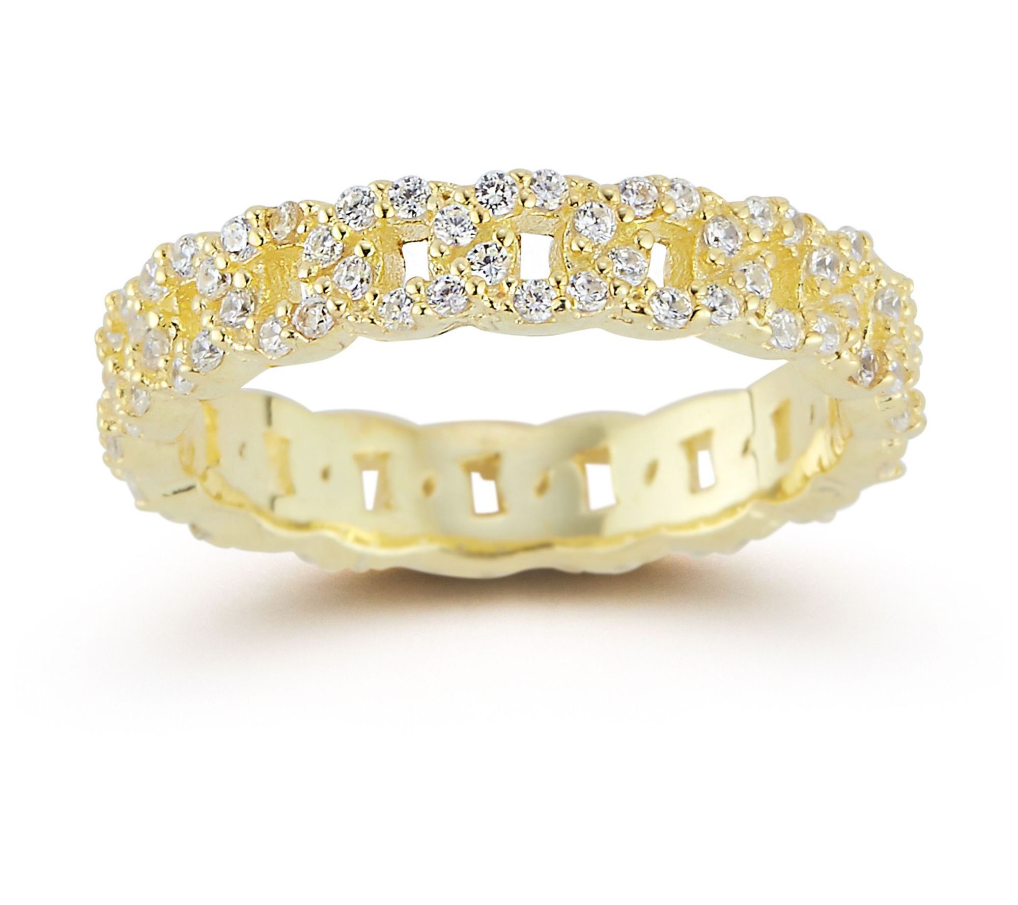 Sterlina Silver Pave Curb Band Ring, Sterling - QVC.com