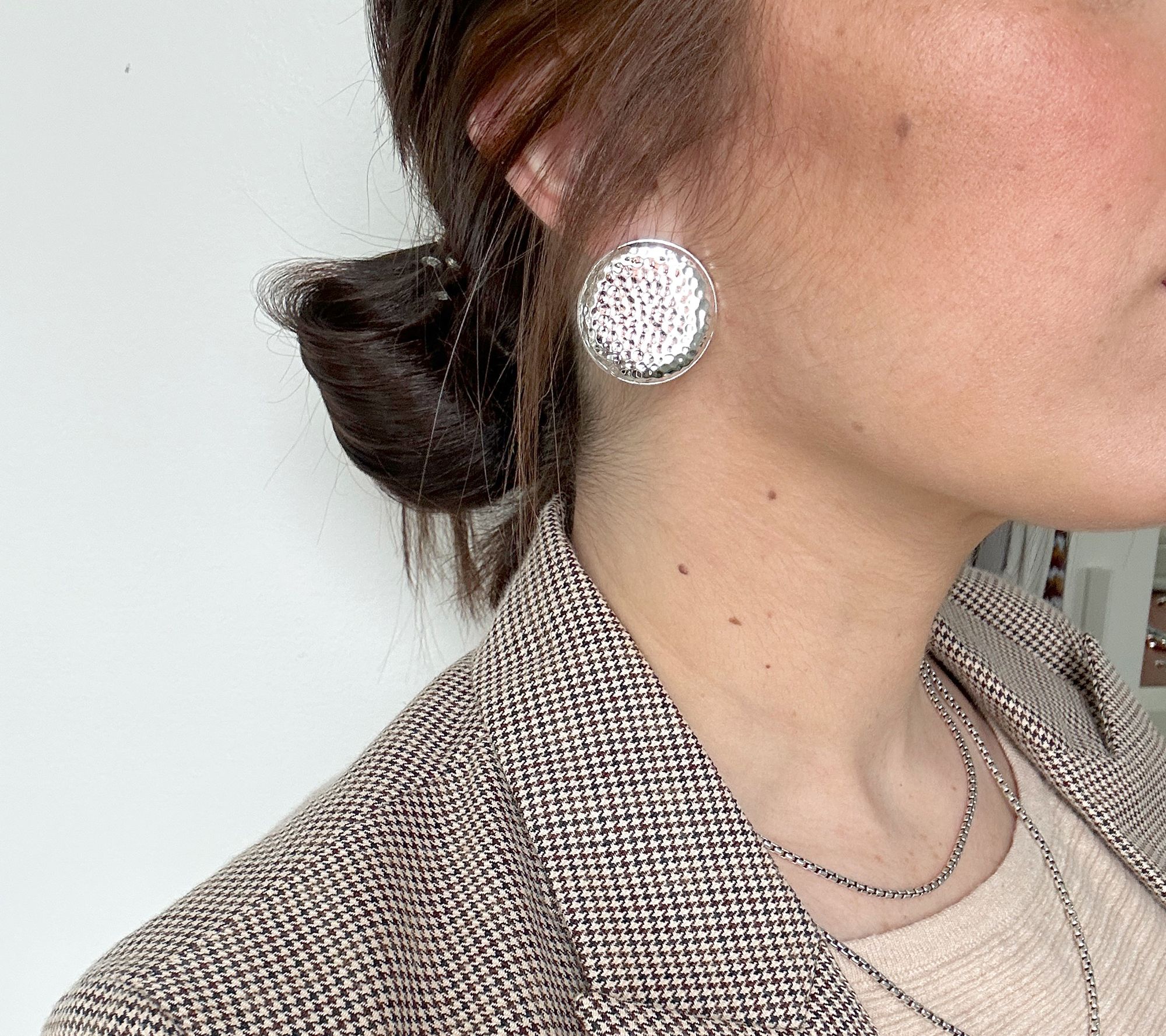 JAI Sterling Silver Hammered Oversized Button Earrings - QVC.com