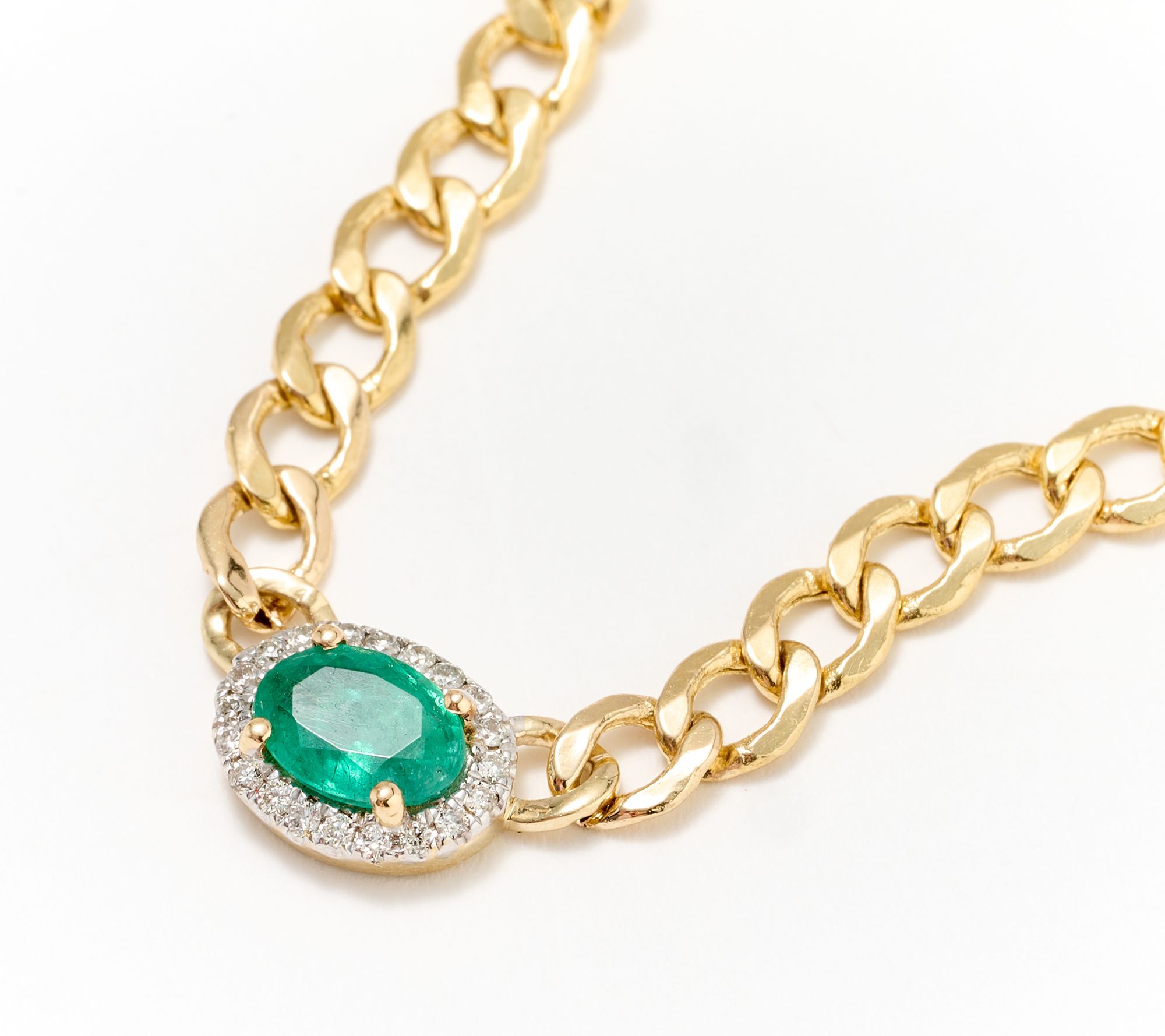 KALLATI Emerald & Diamond Curb Link Necklace 14K Gold - QVC.com