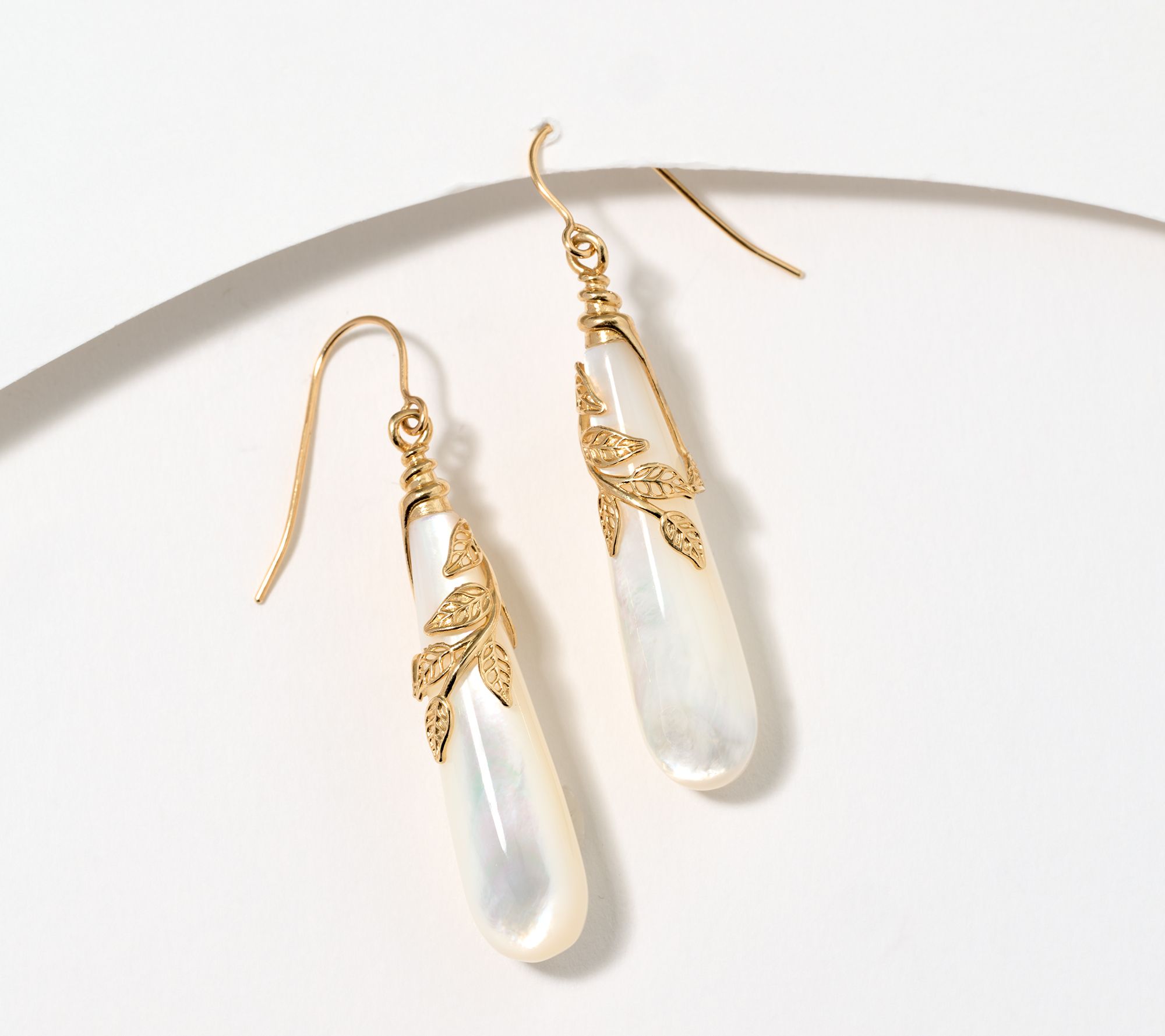 "As Is" Adi Paz Mother of Pearl Leaf Drop Earrings, 14K Gold - QVC.com