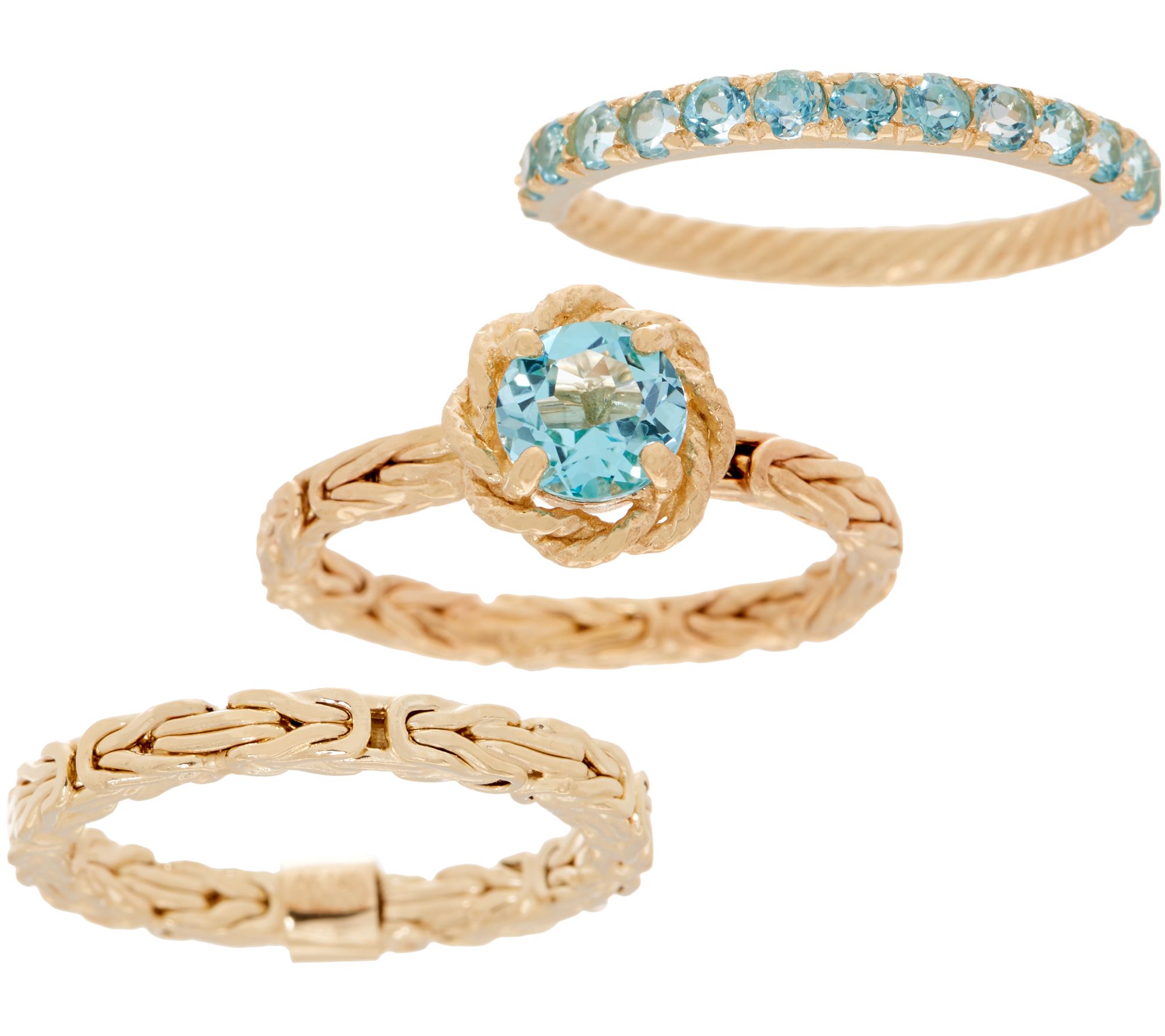 Gemstone Byzantine Stack Rings, 14K - QVC.com