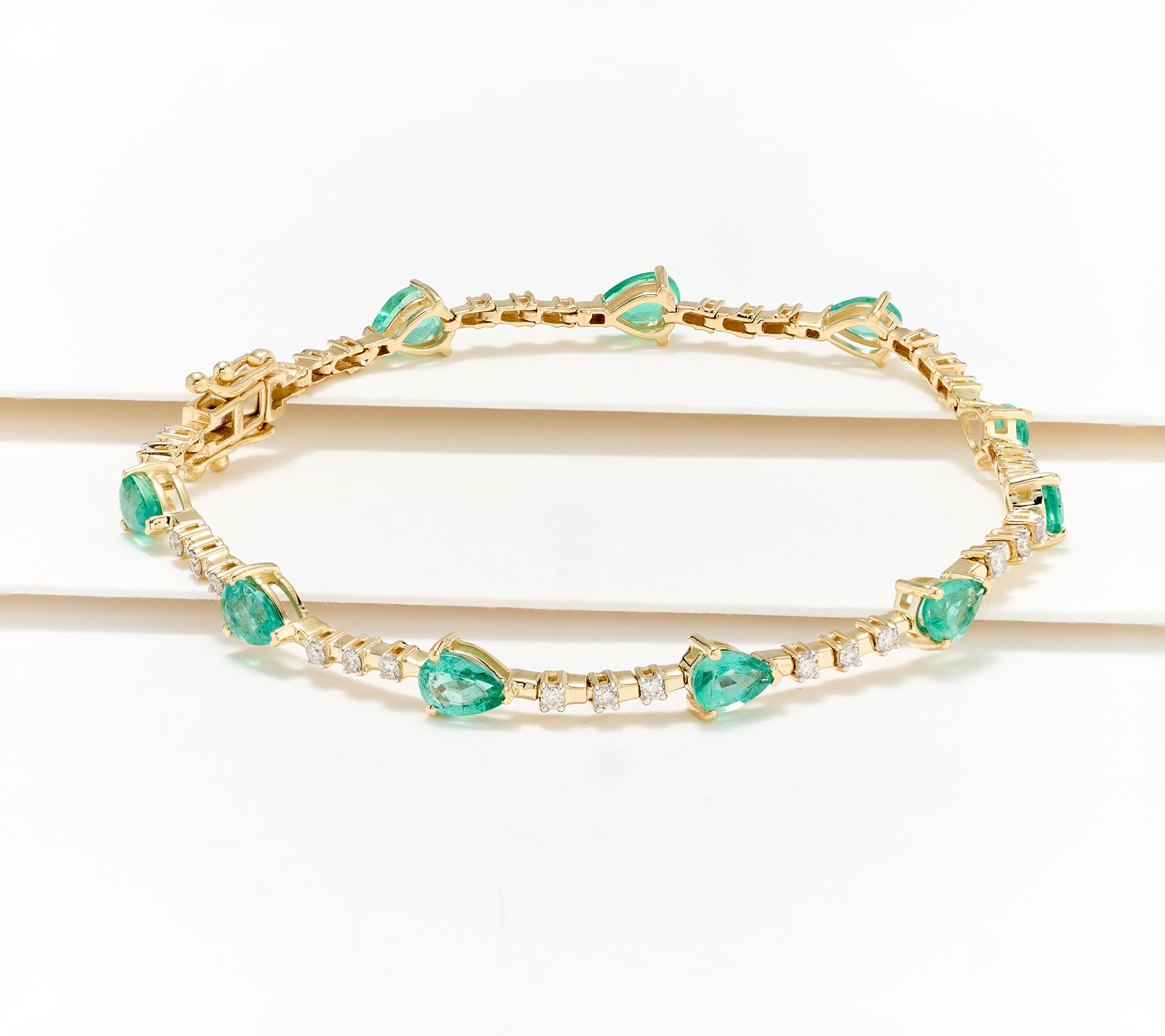 KALLATI Emerald & 0.50 cttw Diamond Bracelet, 14K - QVC.com