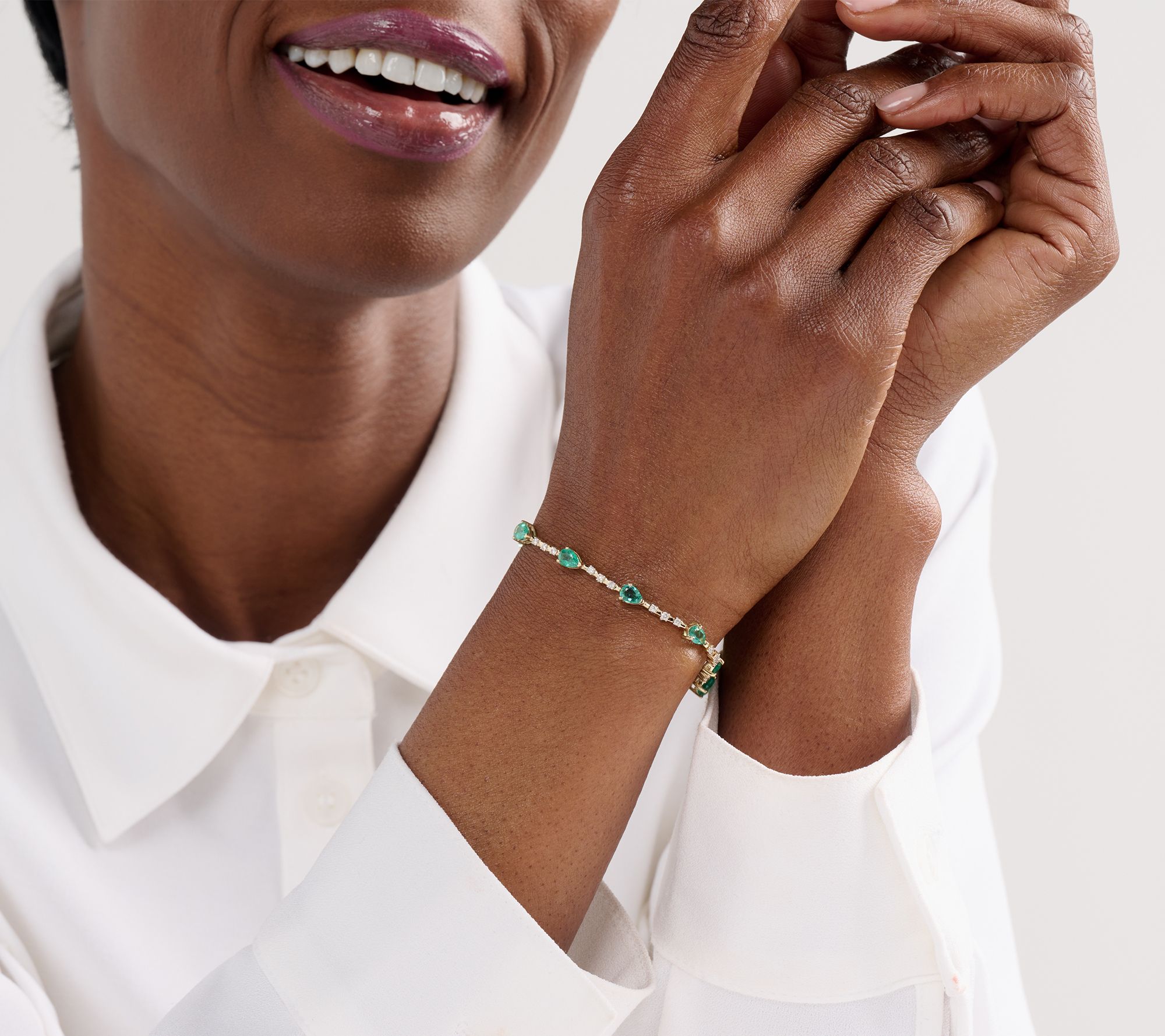 KALLATI Emerald & 0.50 cttw Diamond Bracelet, 14K - QVC.com