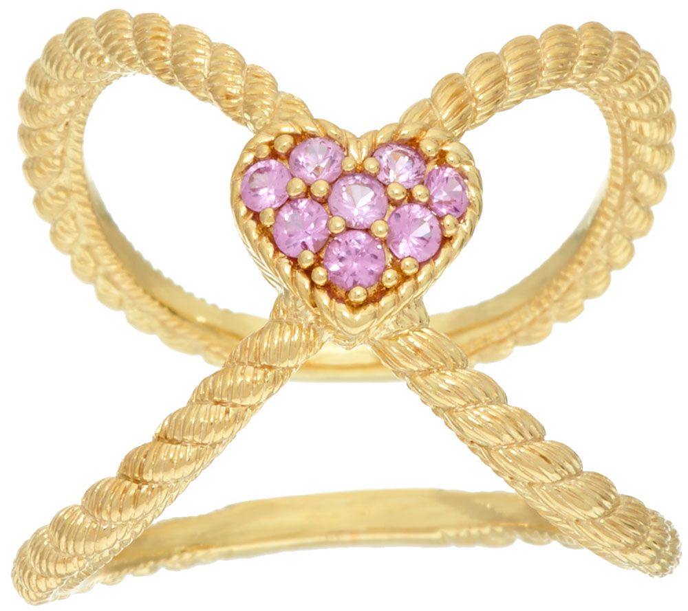 "As Is" Judith Ripka Sterling & 14K Clad Pink Sapphire Heart X Ring ...