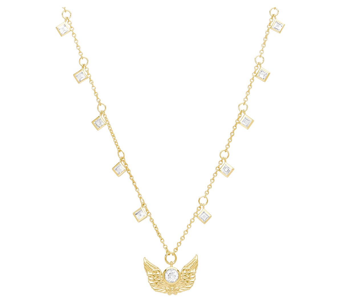 Goddaughters 14K Gold Clad White Topaz Angel Wing Necklace - QVC.com