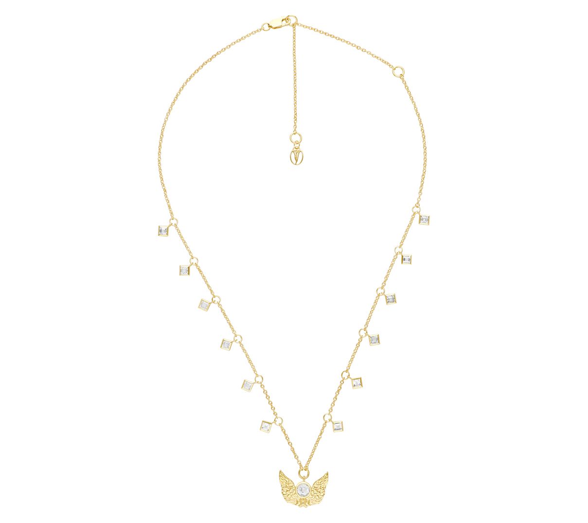 Goddaughters 14K Gold Clad White Topaz Angel Wing Necklace - QVC.com