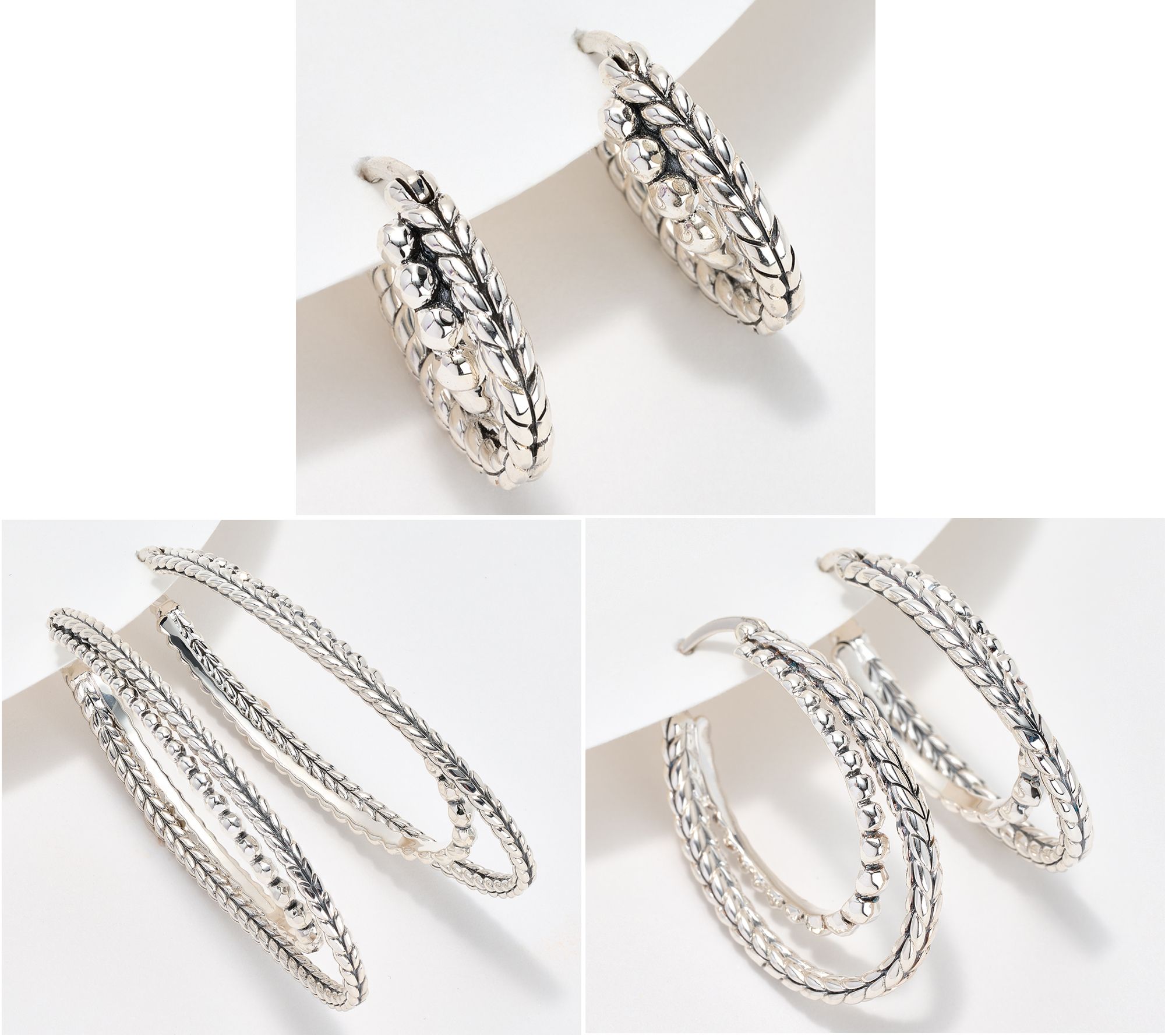 JAI Sterling Silver Hammered Bead & Basketweave Hoop Earrings - QVC.com