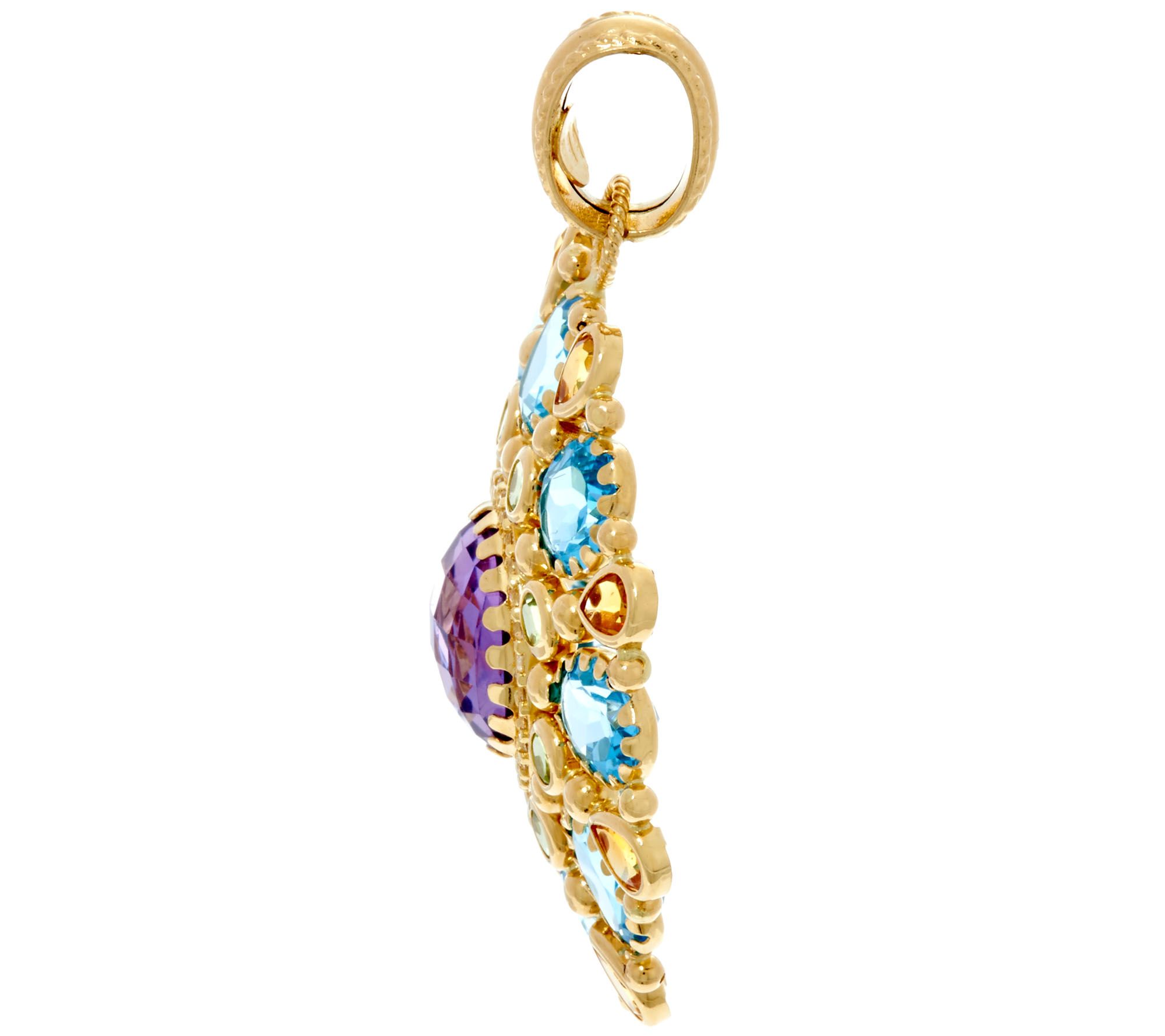 "As Is" Arte d' Oro 30.00 cttw Multi-gemstone Round Pendant 18K Gold 9 ...