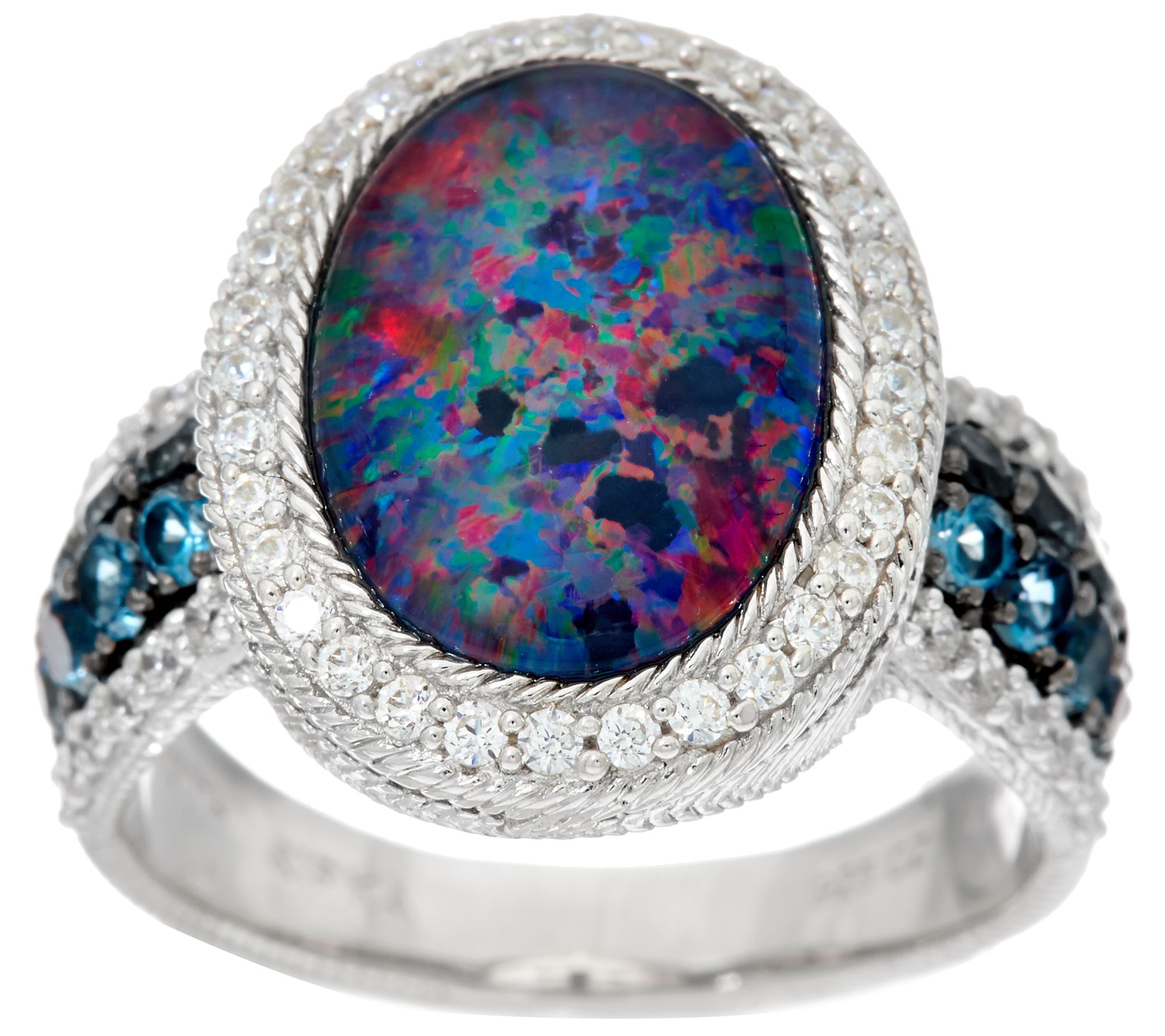 Judith Ripka Sterling Silver Opal Triplet & London Blue Topaz Ring ...