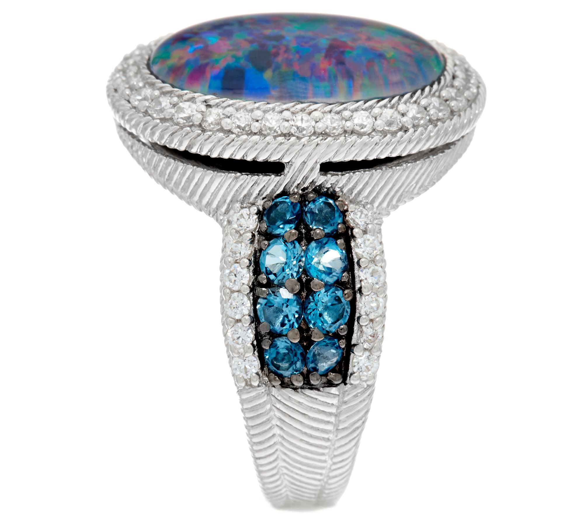 Judith Ripka Sterling Silver Opal Triplet & London Blue Topaz Ring ...