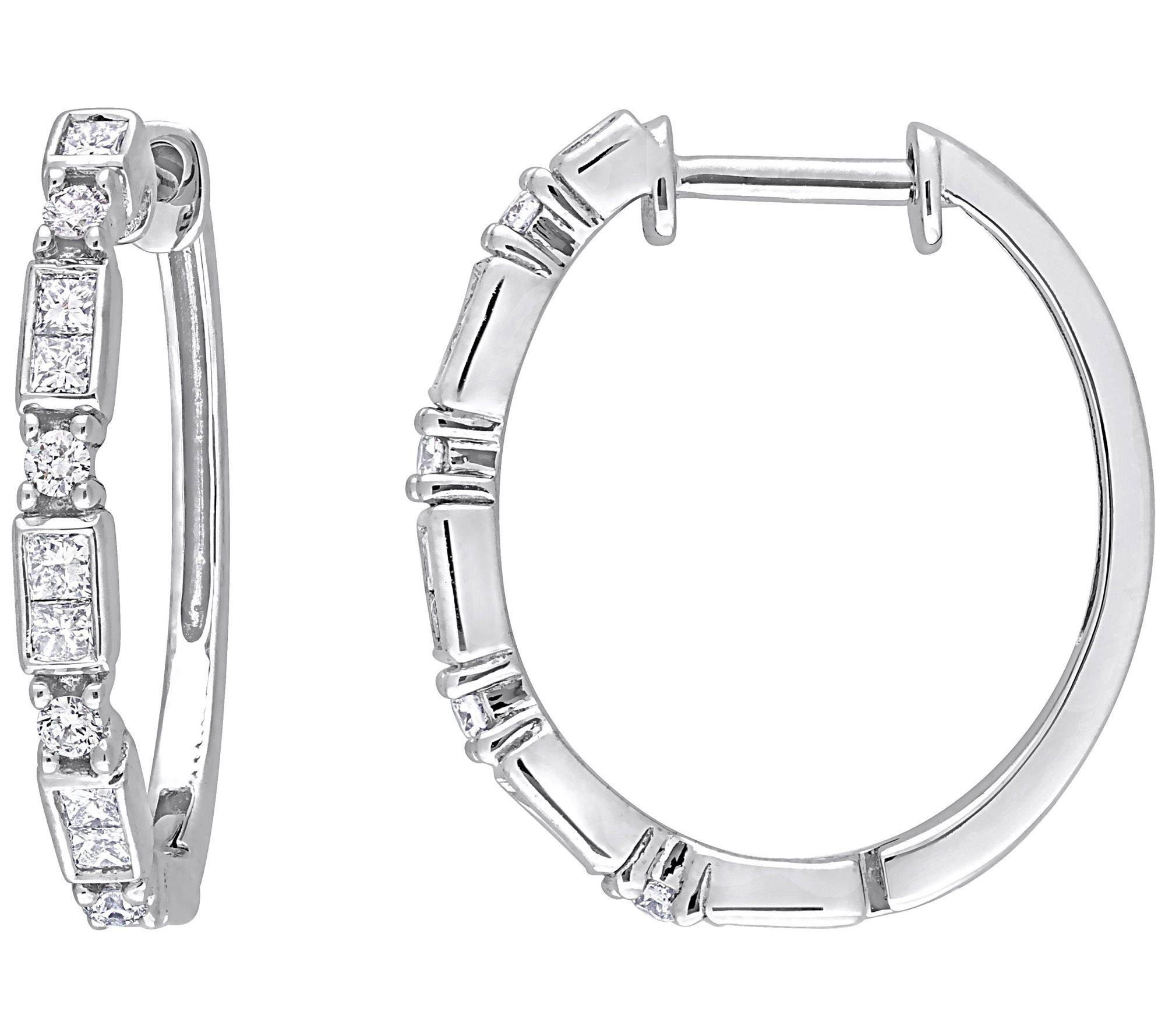 Affinity 0.45cttw Diamond Hoop Earrings 14K White Gold QVC