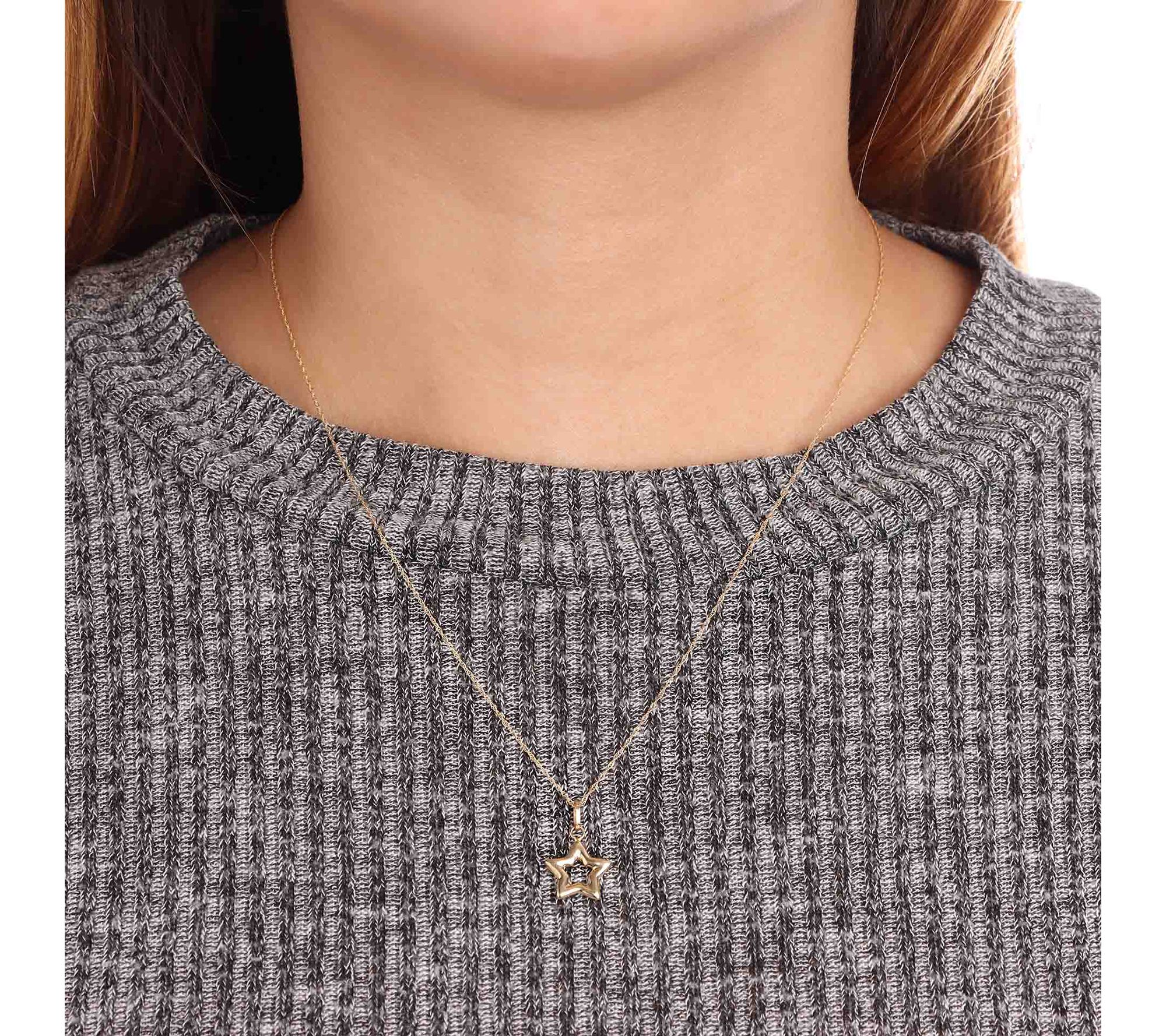 Italian Gold Star Pendant w/ Chain, 14K - QVC.com