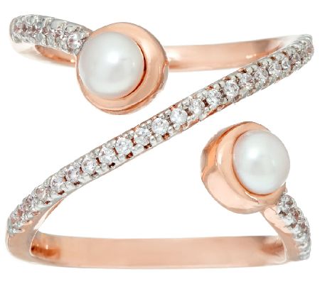 Honora Cultured Pearl Crystal Open "X" Design Bronze Ring - QVC.com