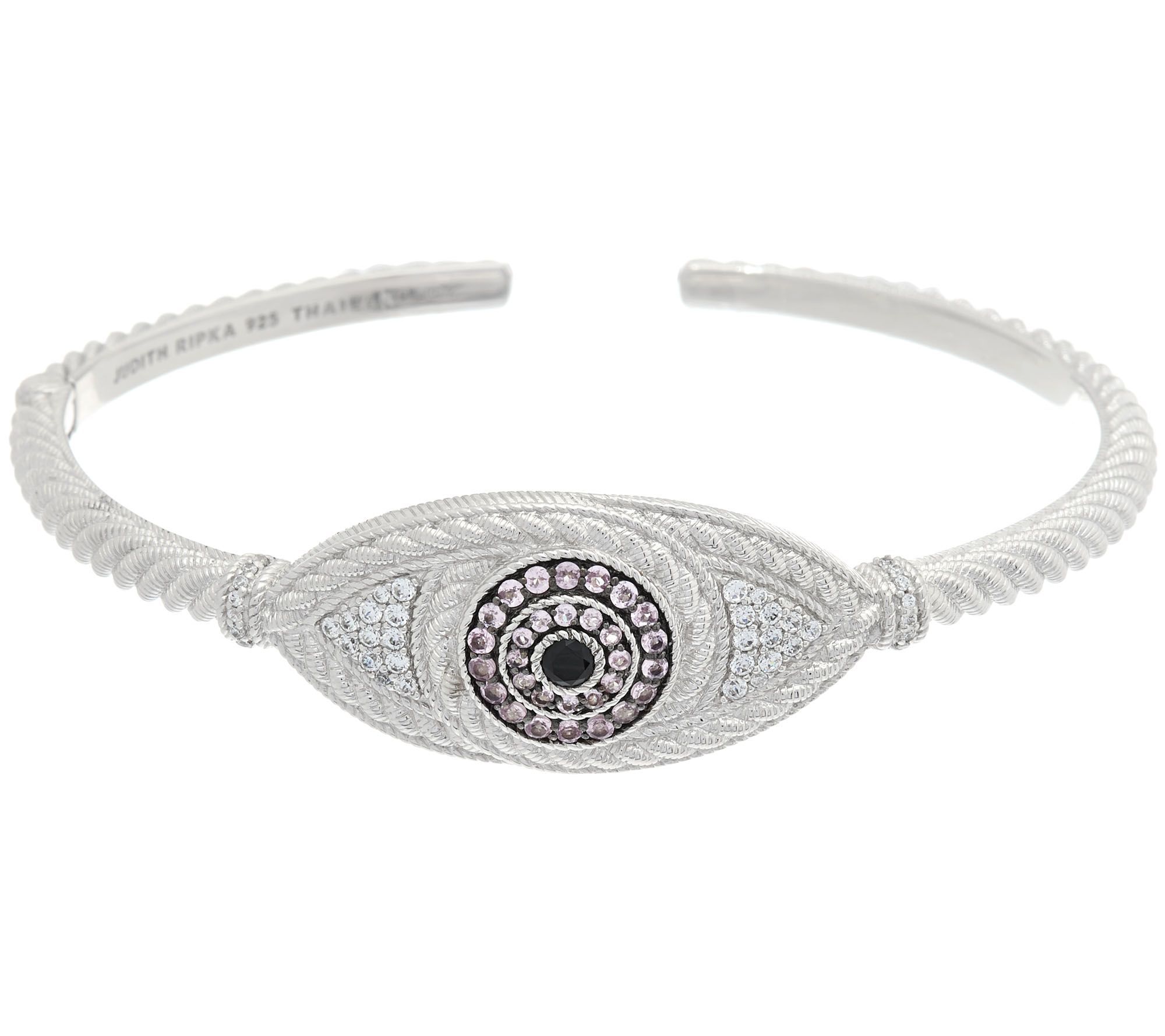 Judith Ripka Sterling Silver Evil Eye Pink & Black Spinel Cuff Bracelet ...